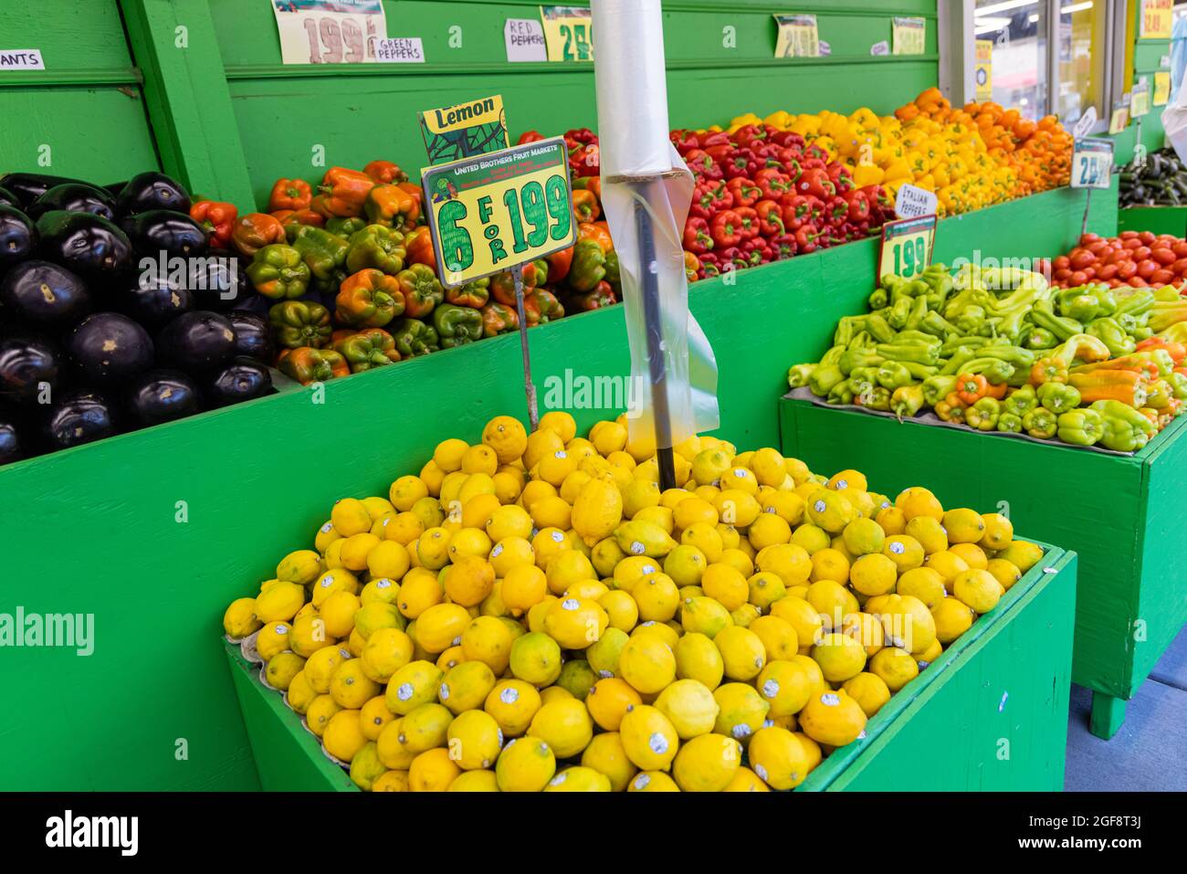 QUEENS, UNITED STATES - Jul 26, 2021: Fresh lemons sold at the Astoria ...