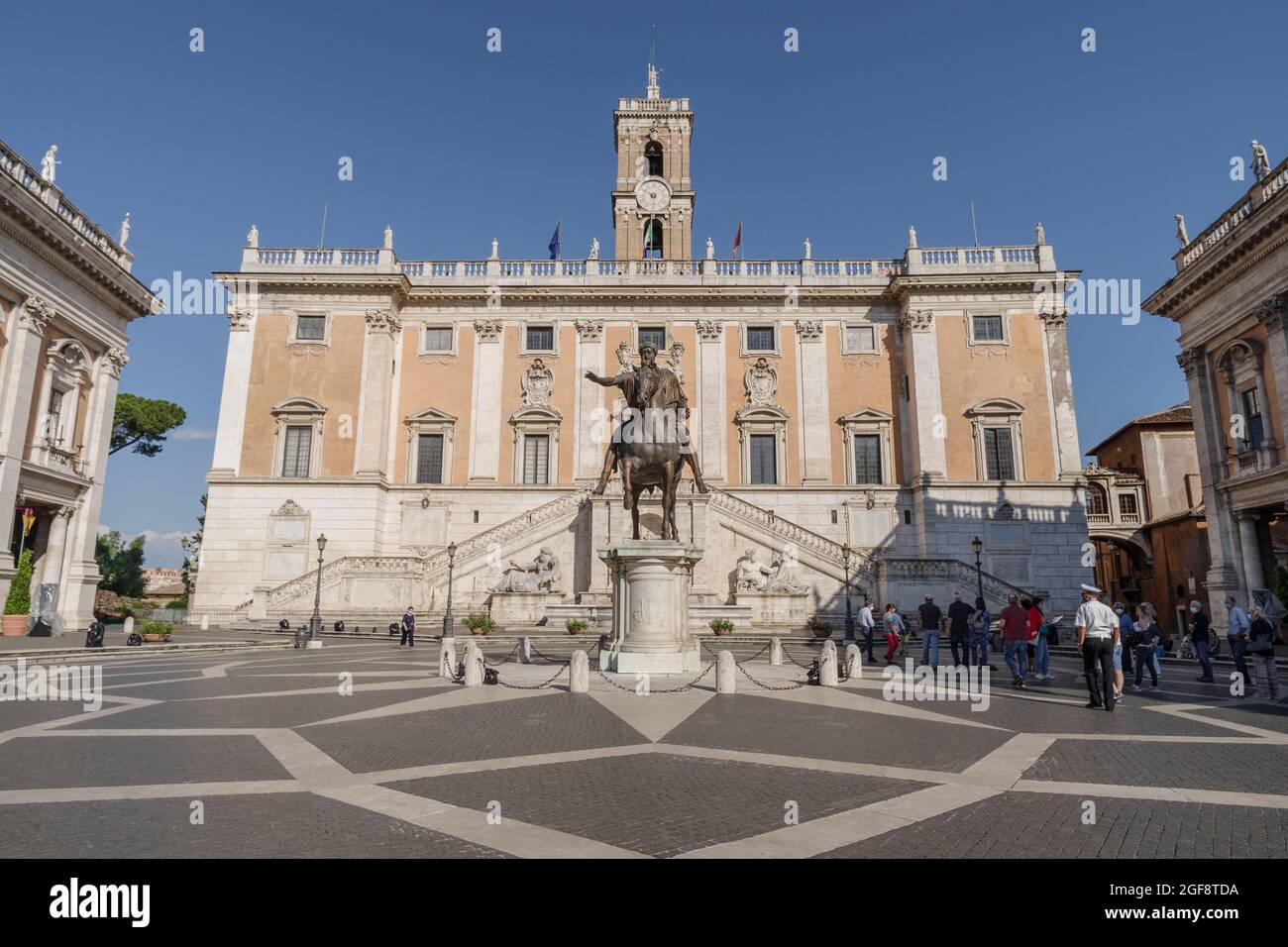 Campidoglio square, on the top of Capitoline Hill, with the facade of ...