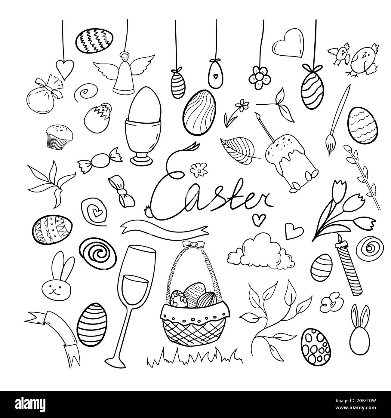 set doodle easter hand drawing elements. vector illustration Stock ...