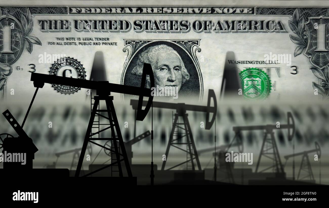 One Dollar USA money counting machine with oil pump. Petroleum rig and ...