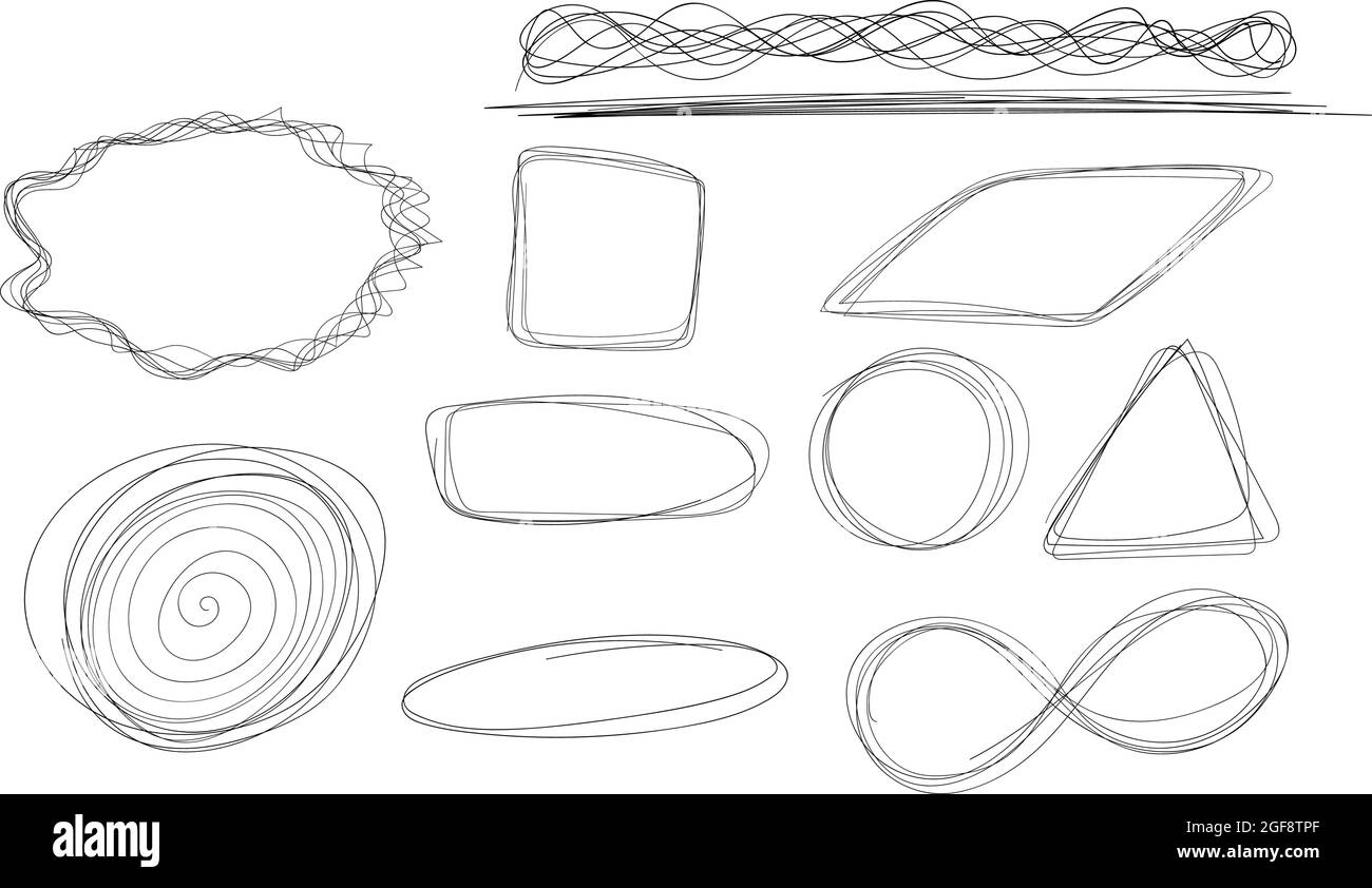 Hand drawn circle line sketch set. Vector circular scribble doodle ...