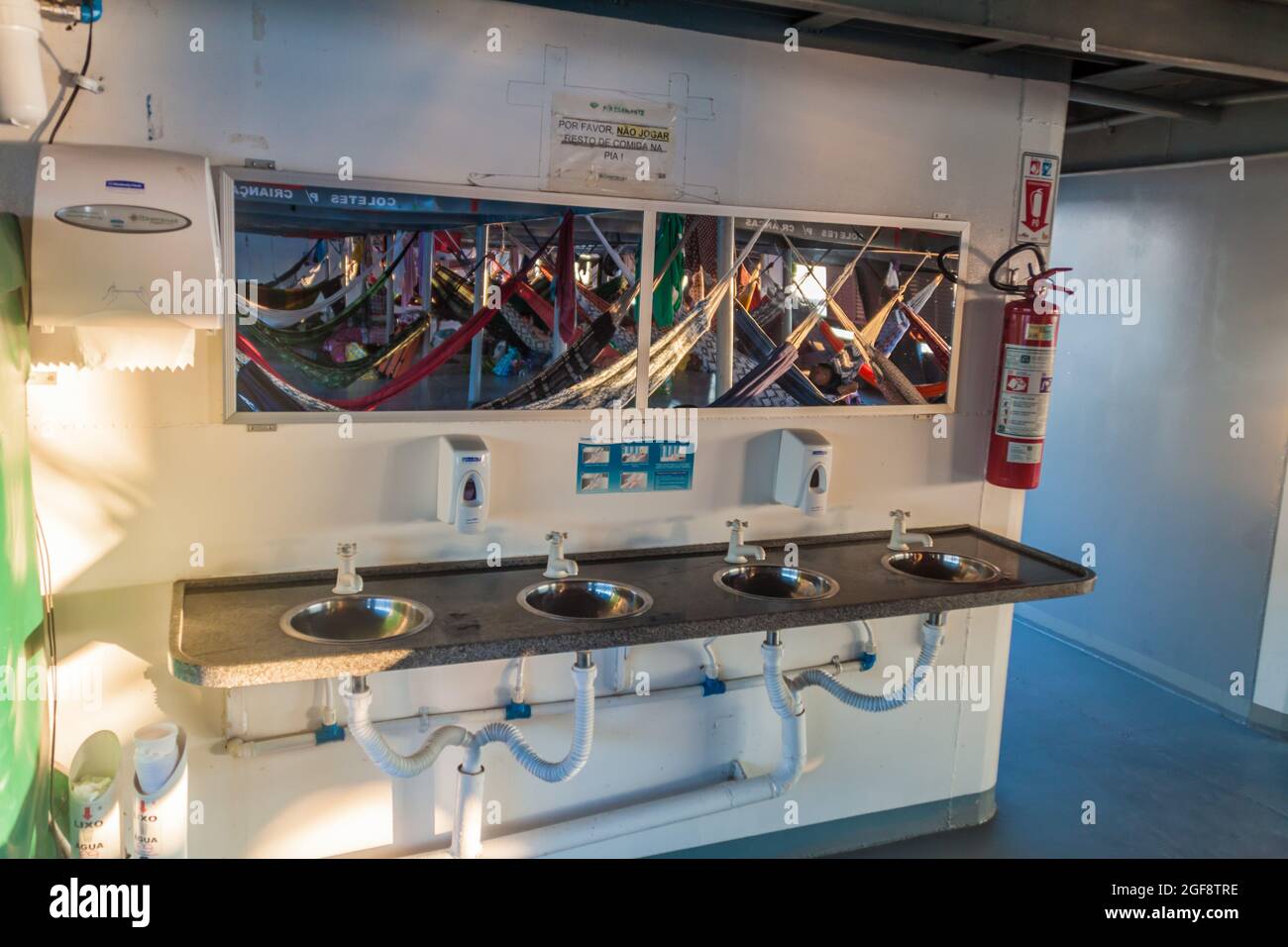 AMAZON, BRAZIL - JUNE 23, 2015: Sinks at the washroom at the boat ...