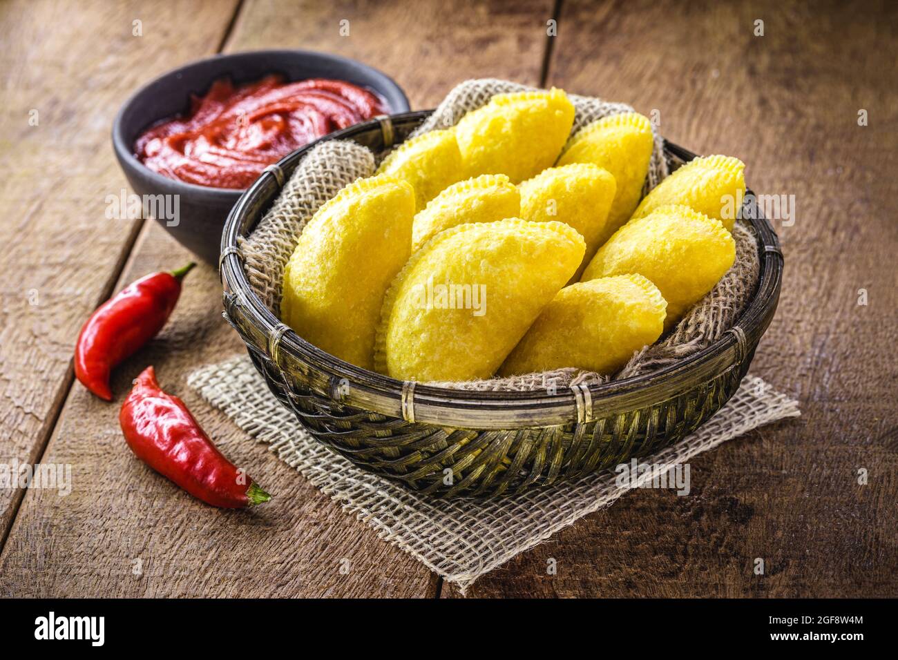 fried pastry of corn dough, breaded typical of Brazil, june party food ...