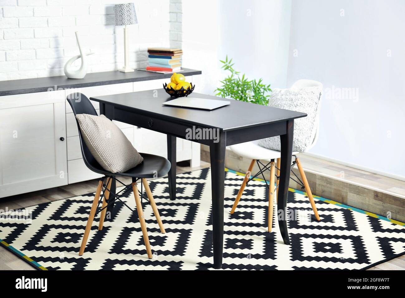 Modern room design. Furniture set with table and chairs Stock Photo - Alamy
