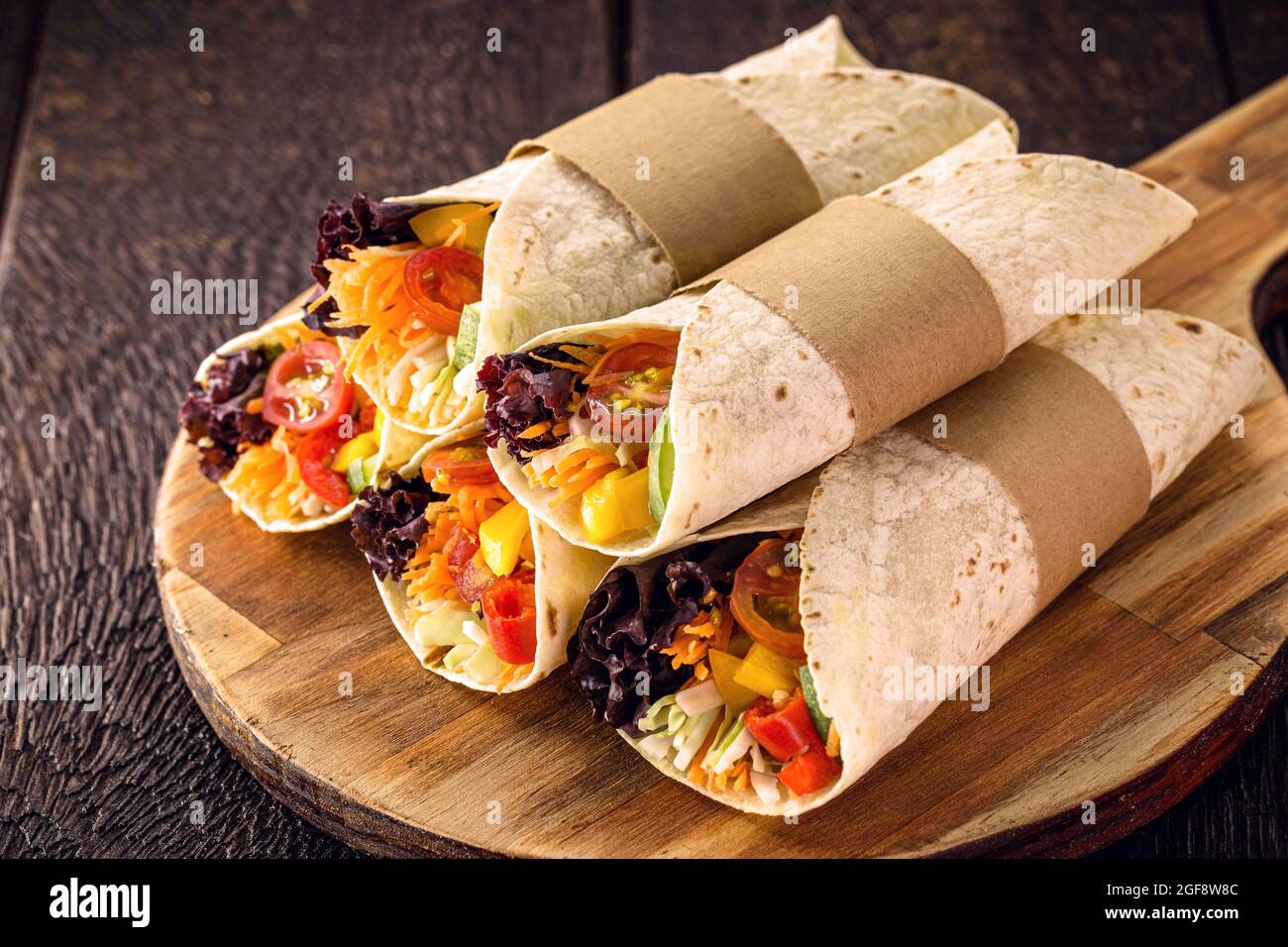 Vegan tortilla wrap, vegetarian roll with grilled vegetables, pepper ...