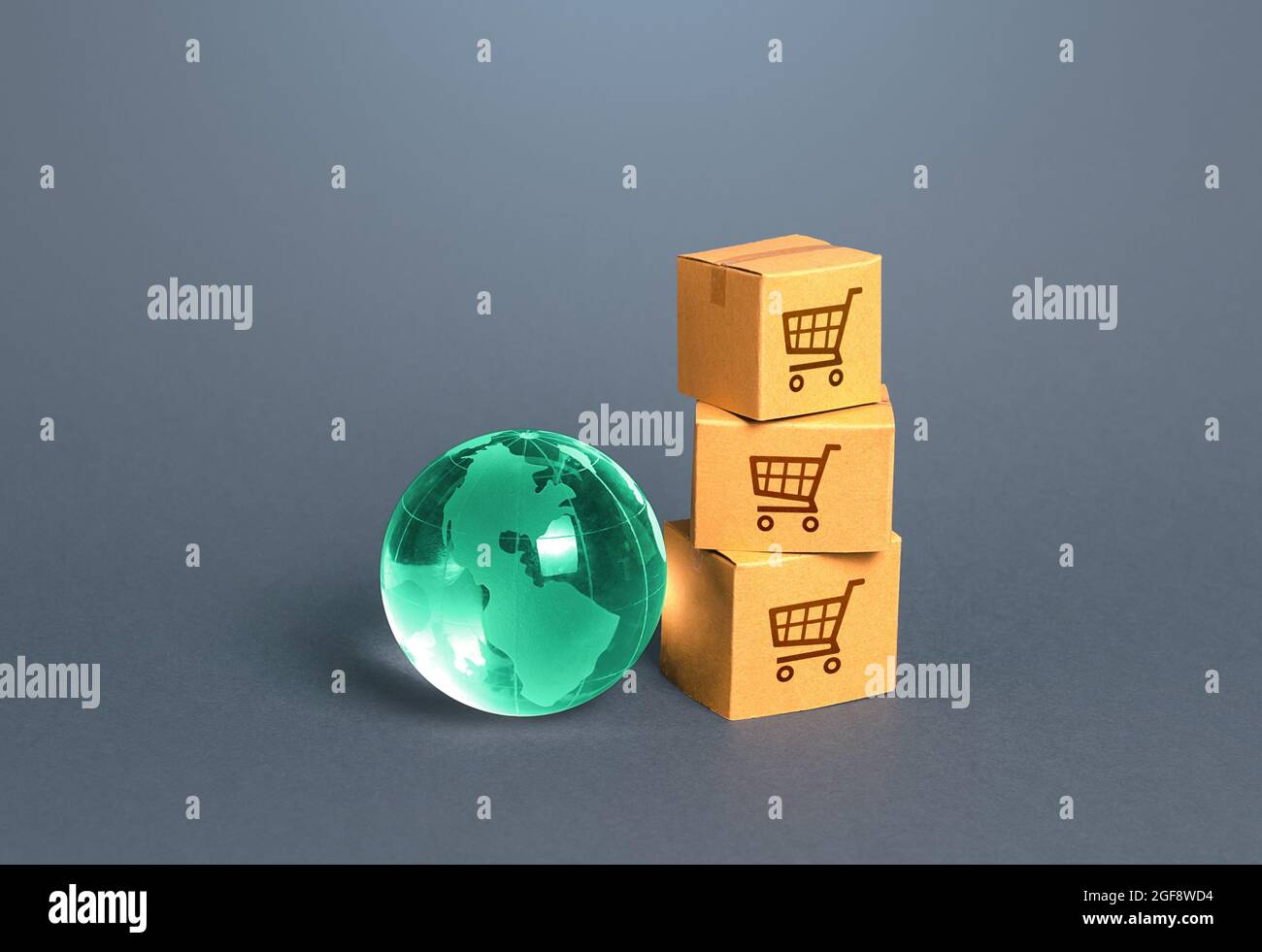 Boxes and globe online shopping. Sale of goods and services via the ...