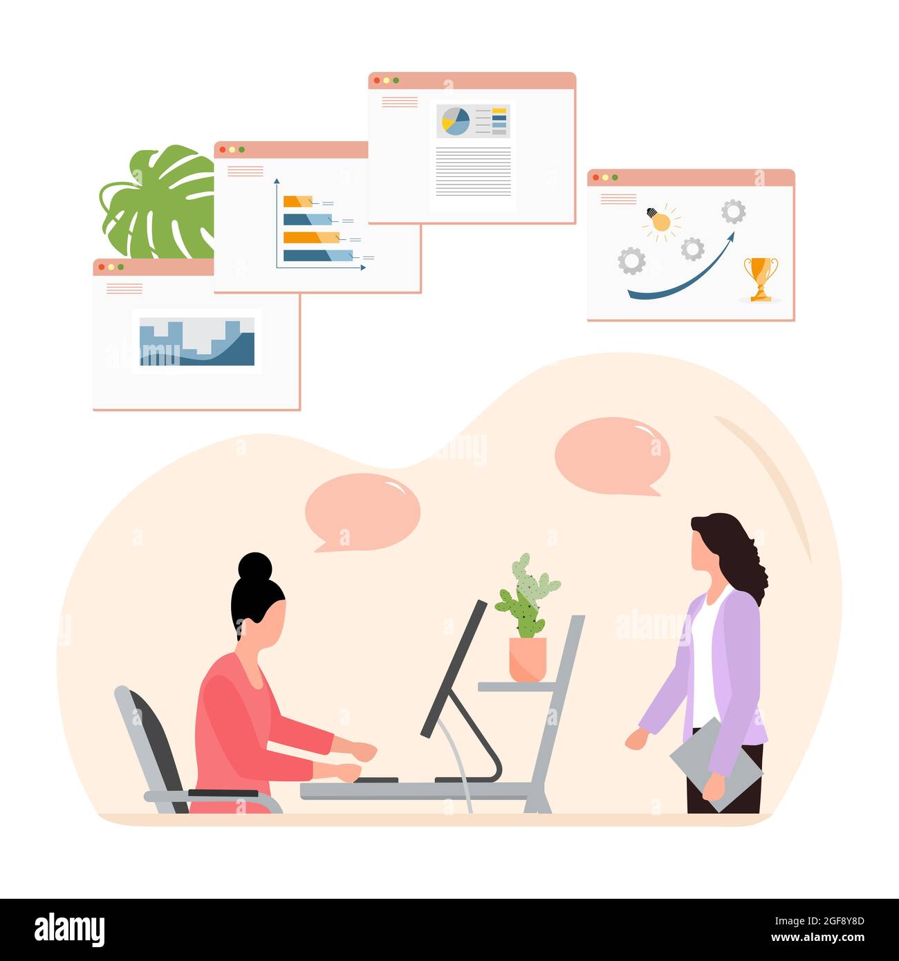 Vector illustration People analyzing data using computer Profession ...