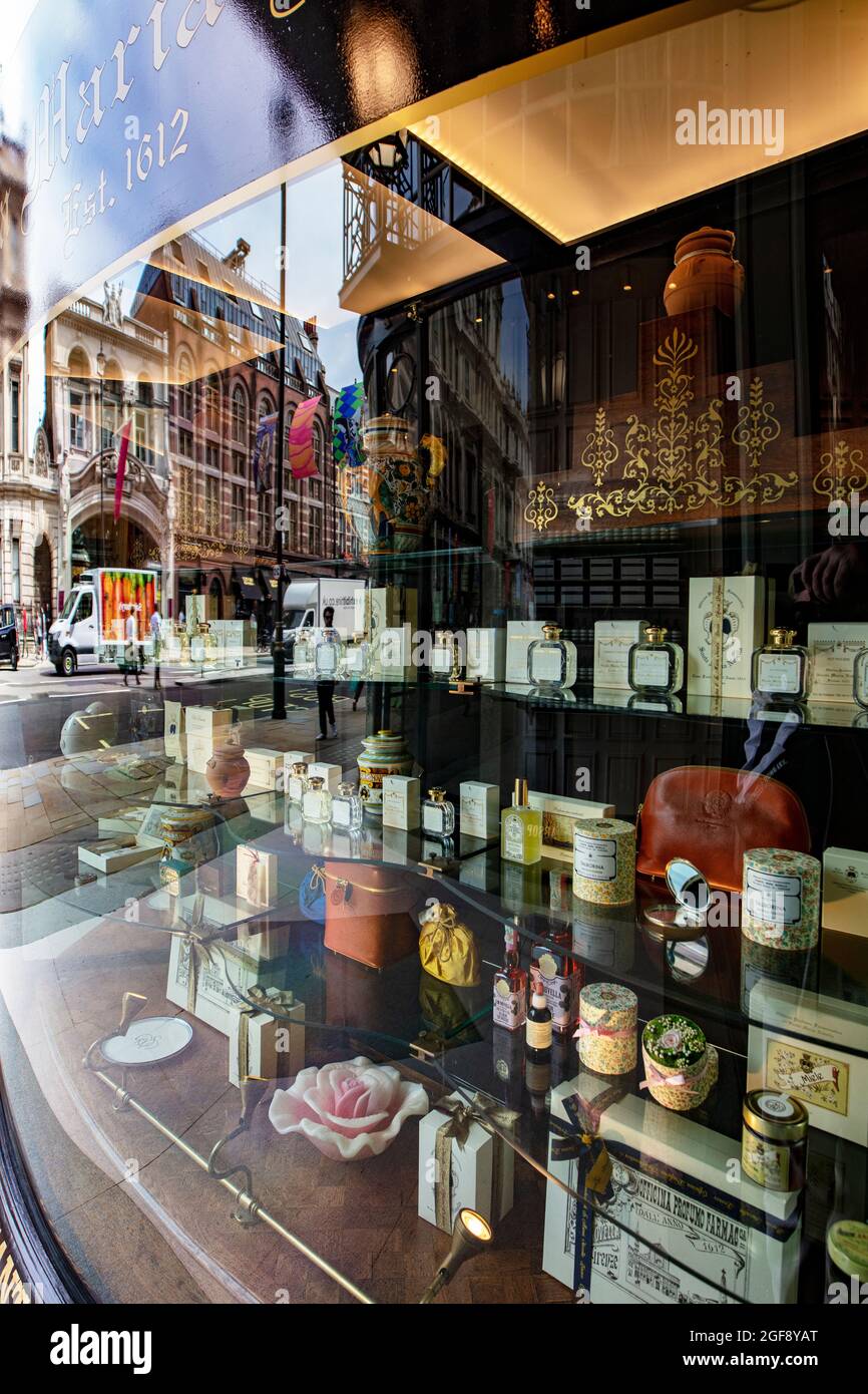Shop window of Santa Maria Novella, 1 Piccadilly Arcade, London; a part ...
