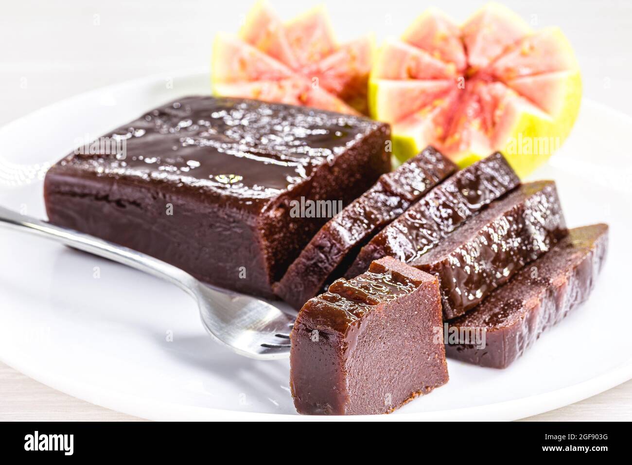 Brazilian guava jam, called guava guava, white background with copy ...