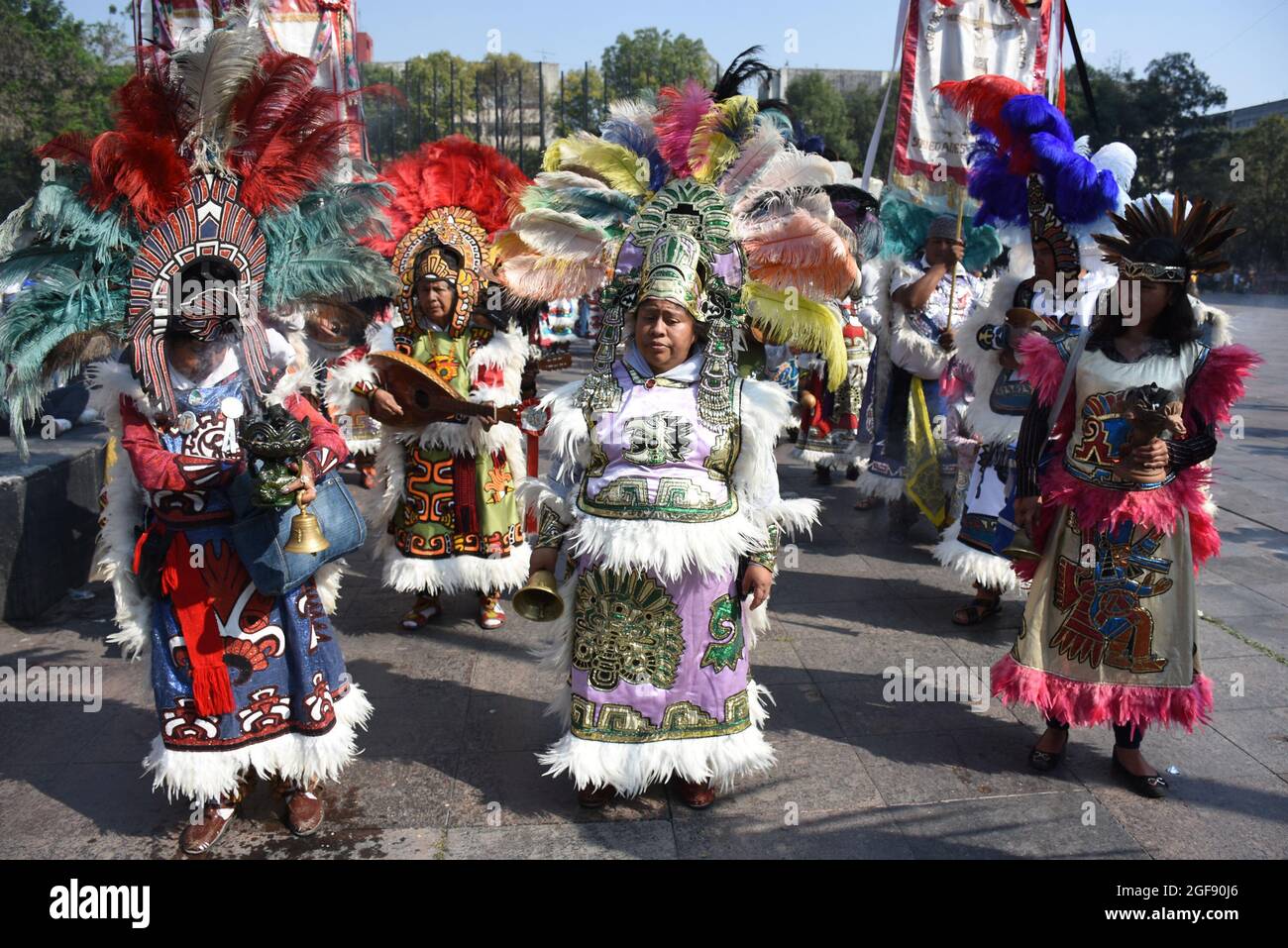Concheros, traditional dancers and musicians, perform a ritual during ...
