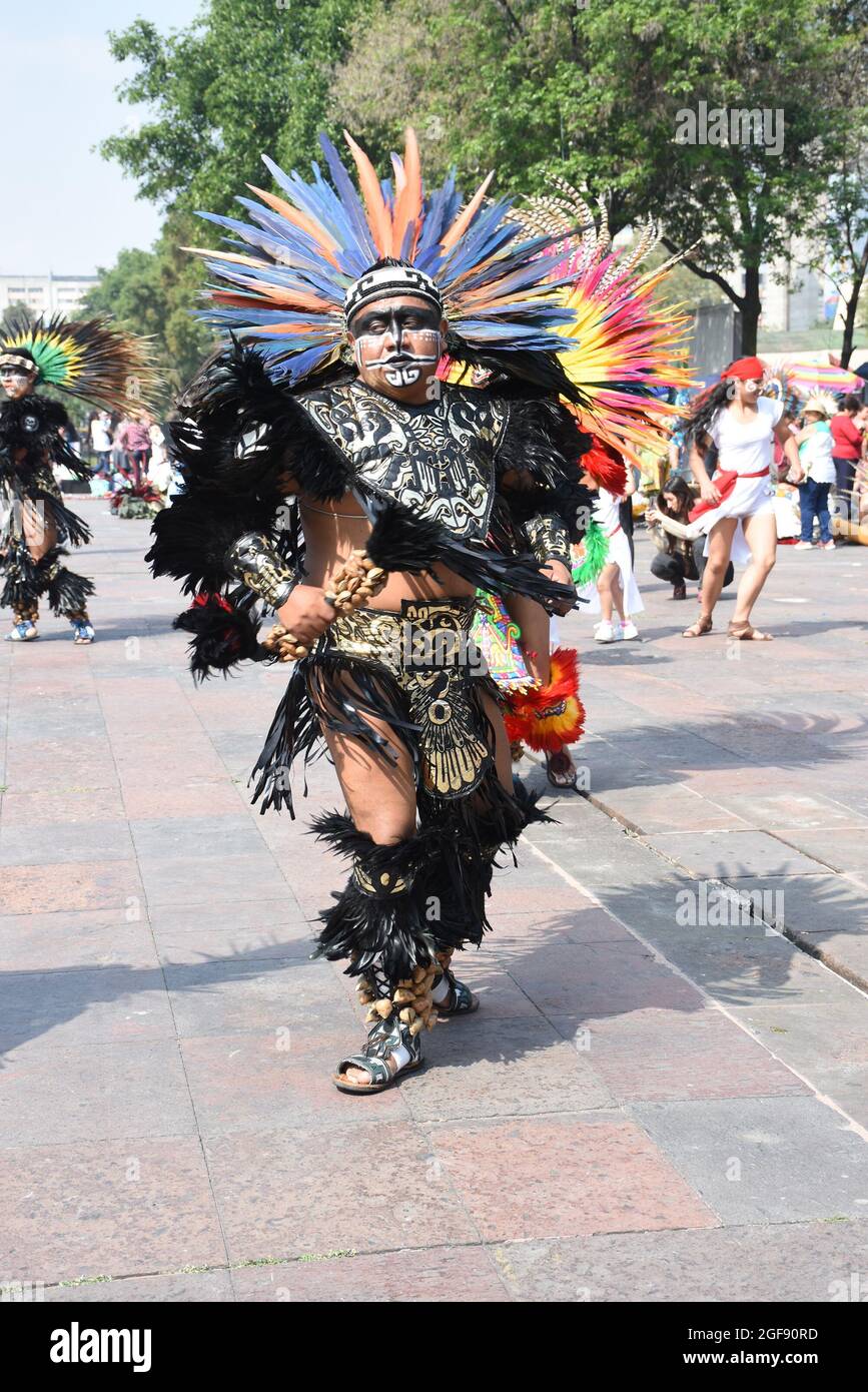 Indigenous people—called Concheros—dressed in traditional clothing for ...