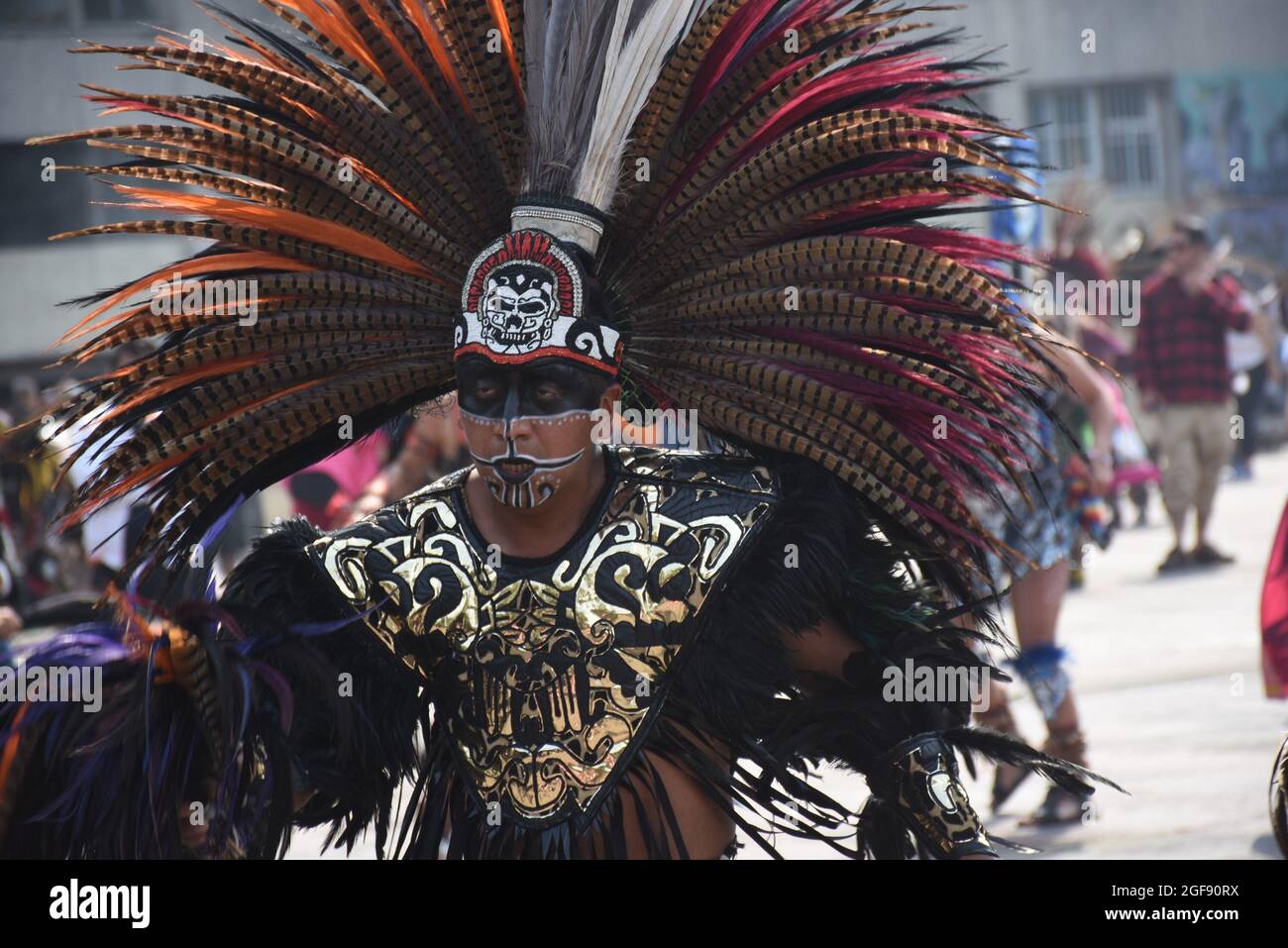 Indigenous people—called Concheros—dressed in traditional clothing for ...