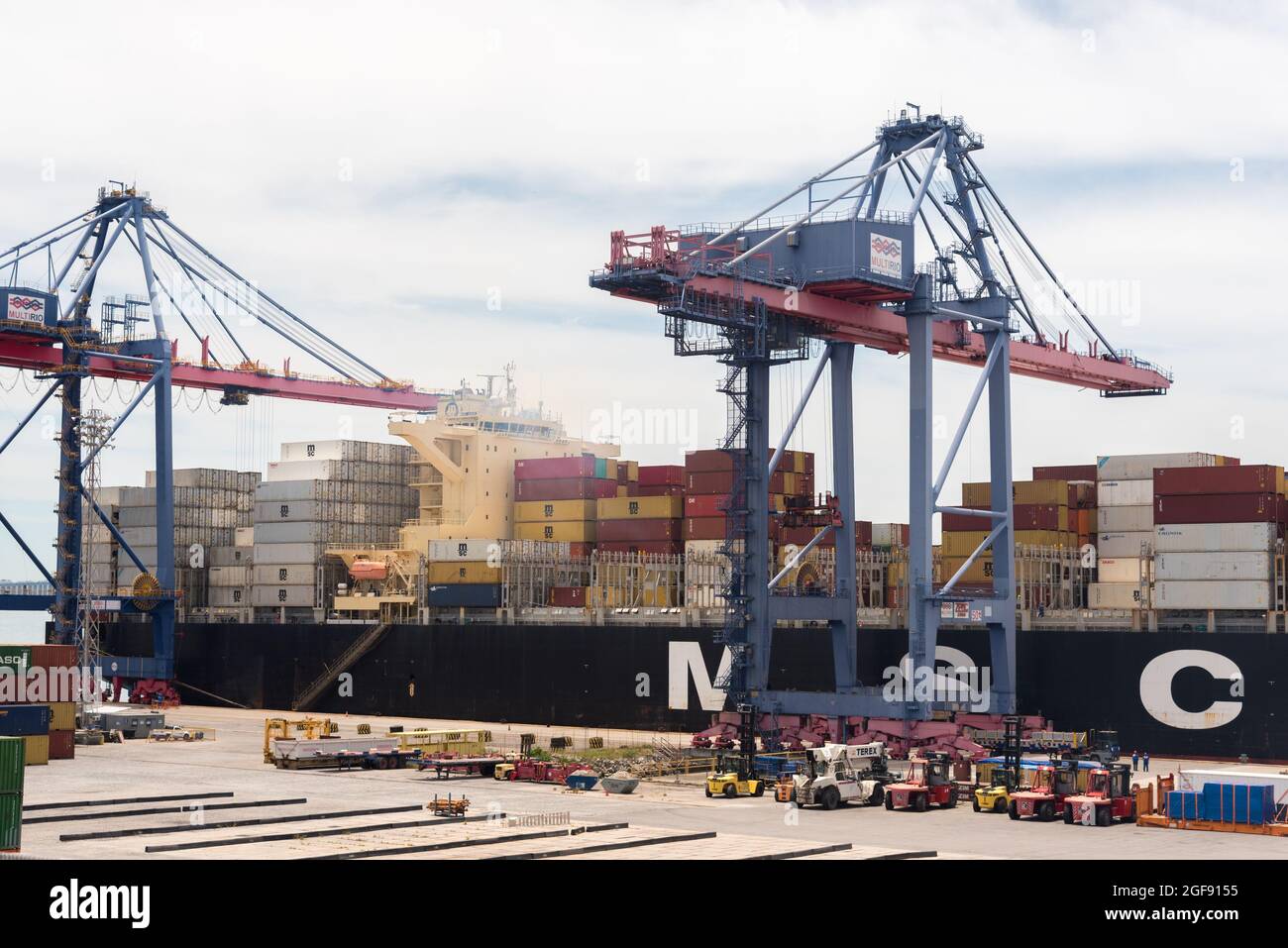 Rio de Janeiro, Brazil - January 24, 2021: Container ship MSC loading ...