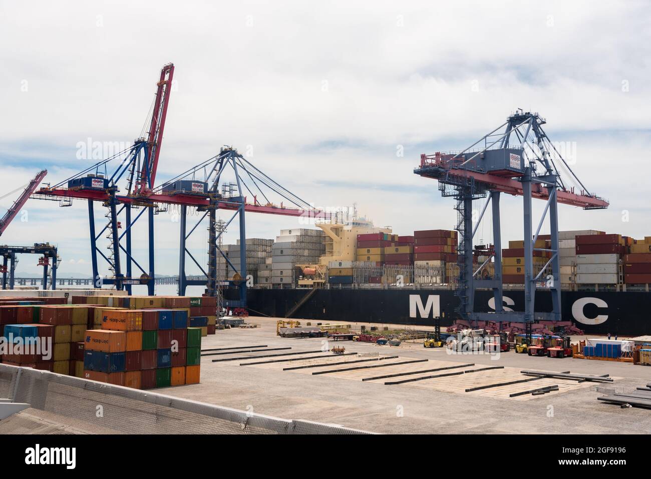 Rio de Janeiro, Brazil - January 24, 2021: Container ship MSC loading ...