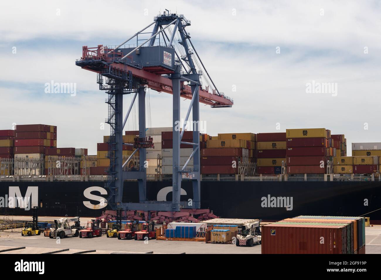 Rio de Janeiro, Brazil - January 24, 2021: Container ship MSC loading ...
