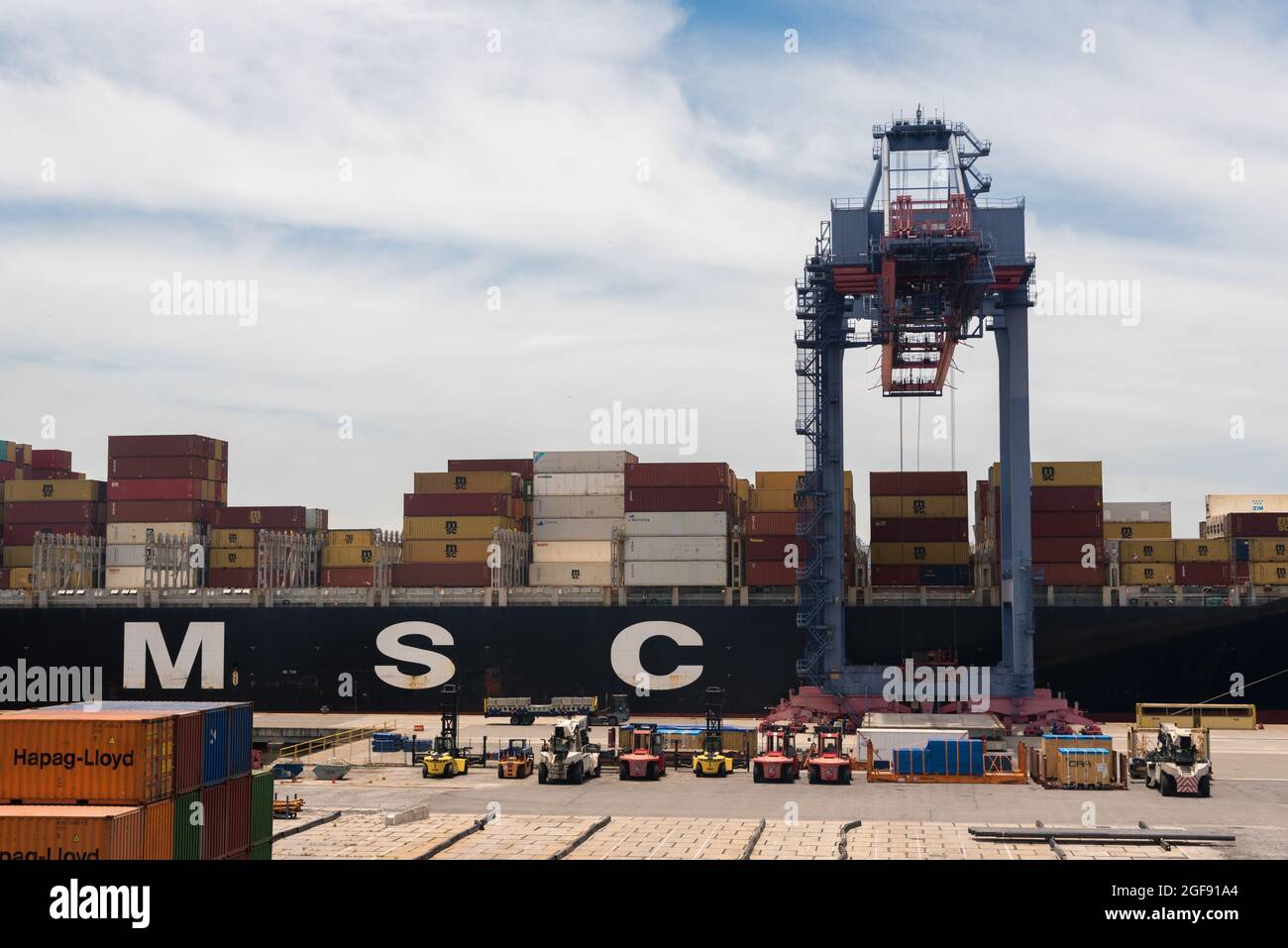 Rio de Janeiro, Brazil - January 24, 2021: Container ship MSC loading ...