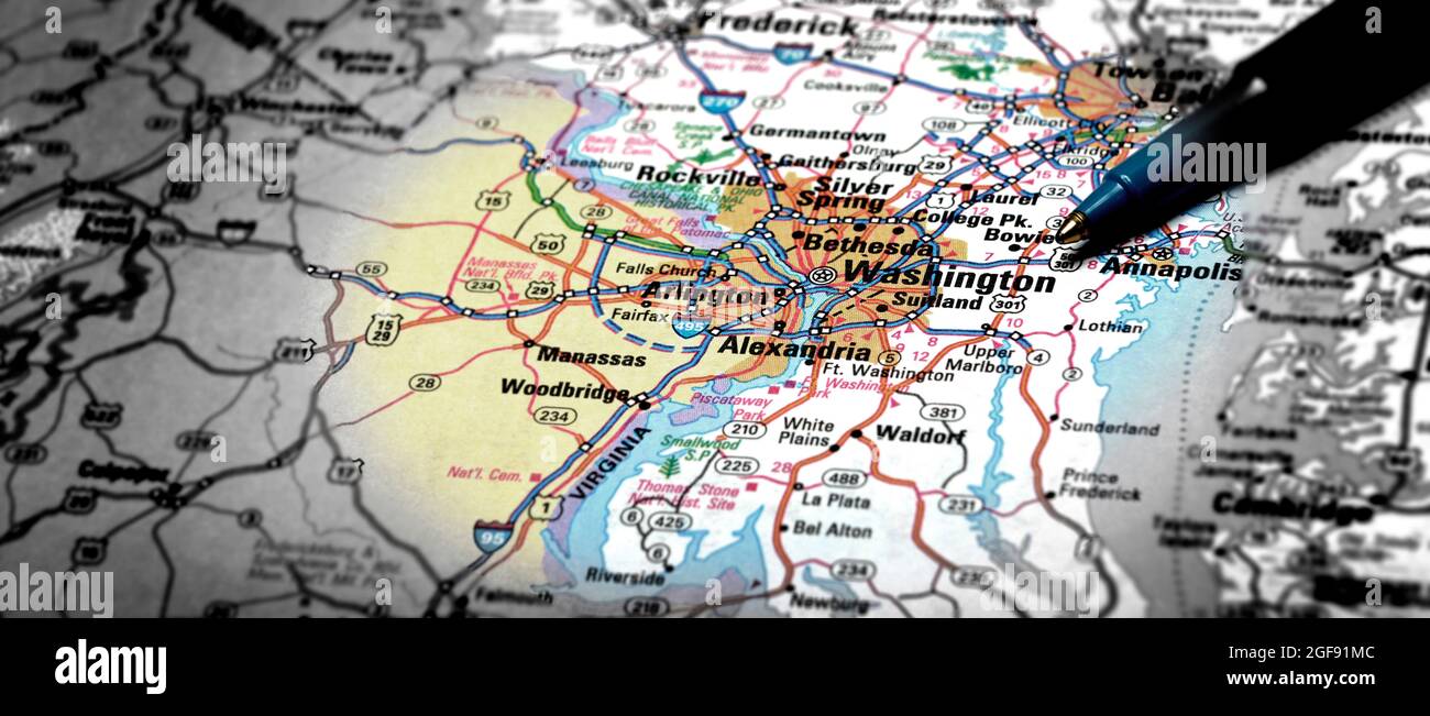 Map for travel to locations with pen pointing to destination view ...