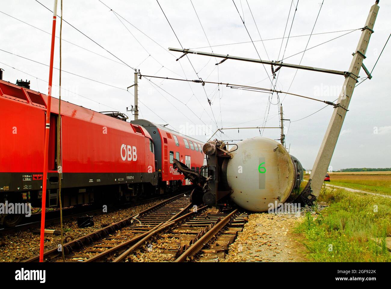 Gramatneusiedl, Austria - July 27, 2005: Train accident with wrecked ...