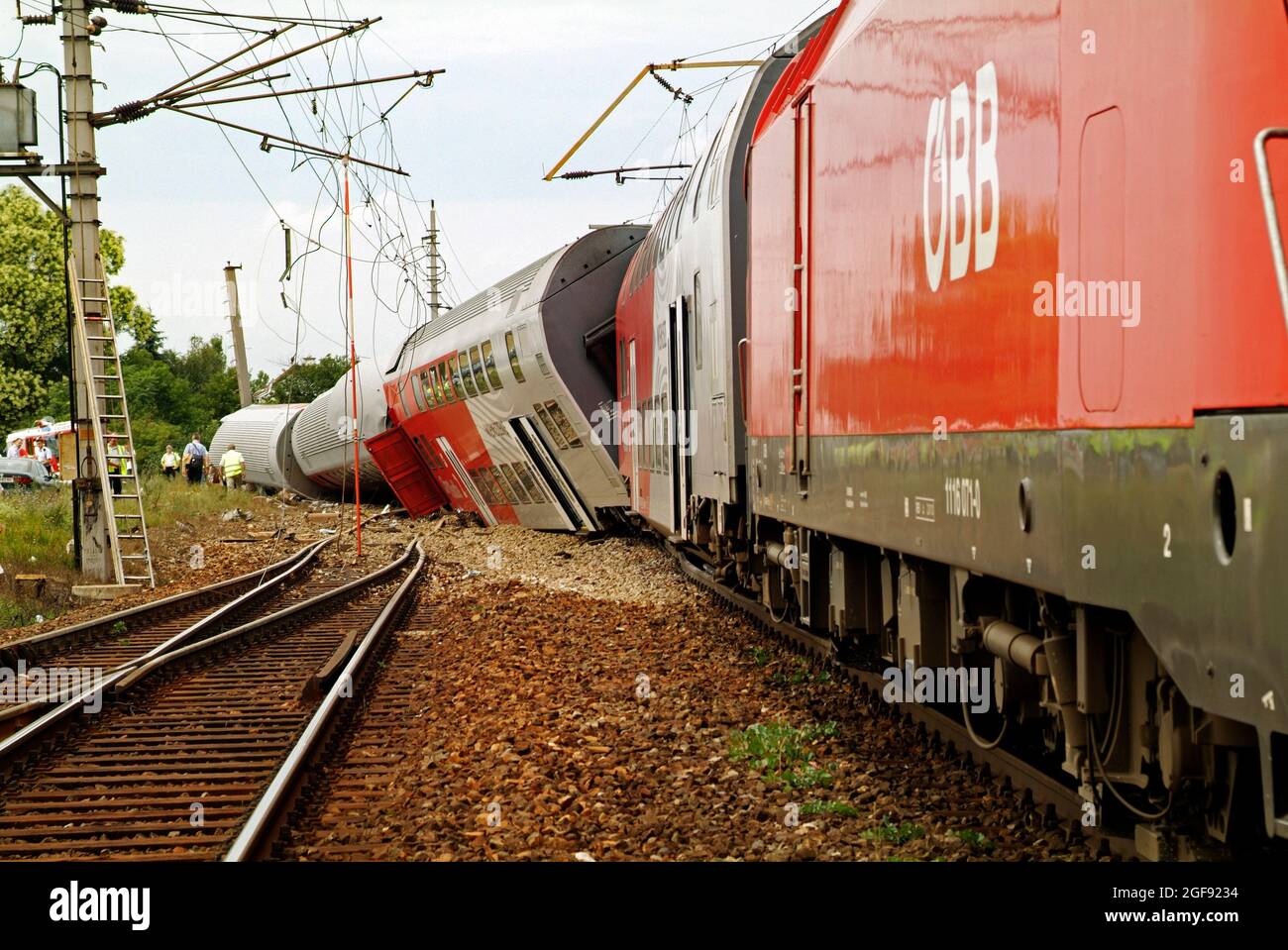 Gramatneusiedl, Austria - July 27, 2005: Train accident with wrecked ...