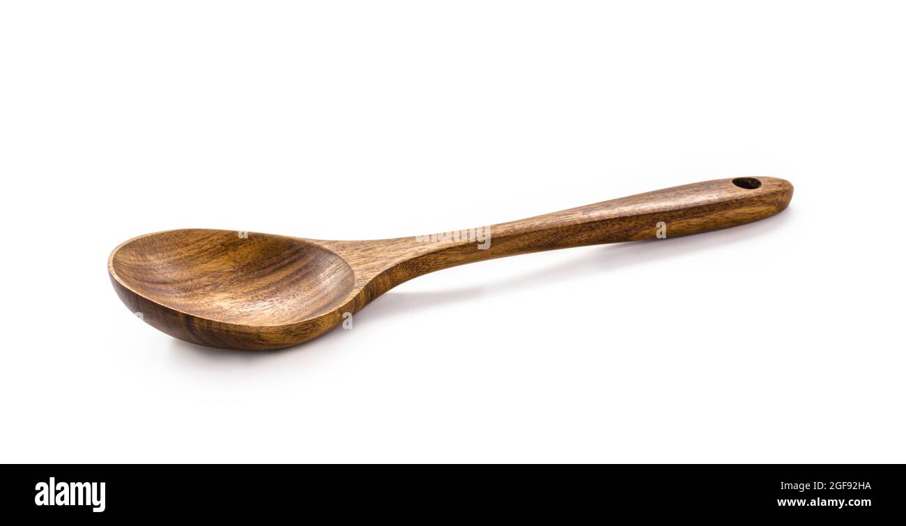 rustic wooden spoon, kitchen utensil on isolated white background Stock ...