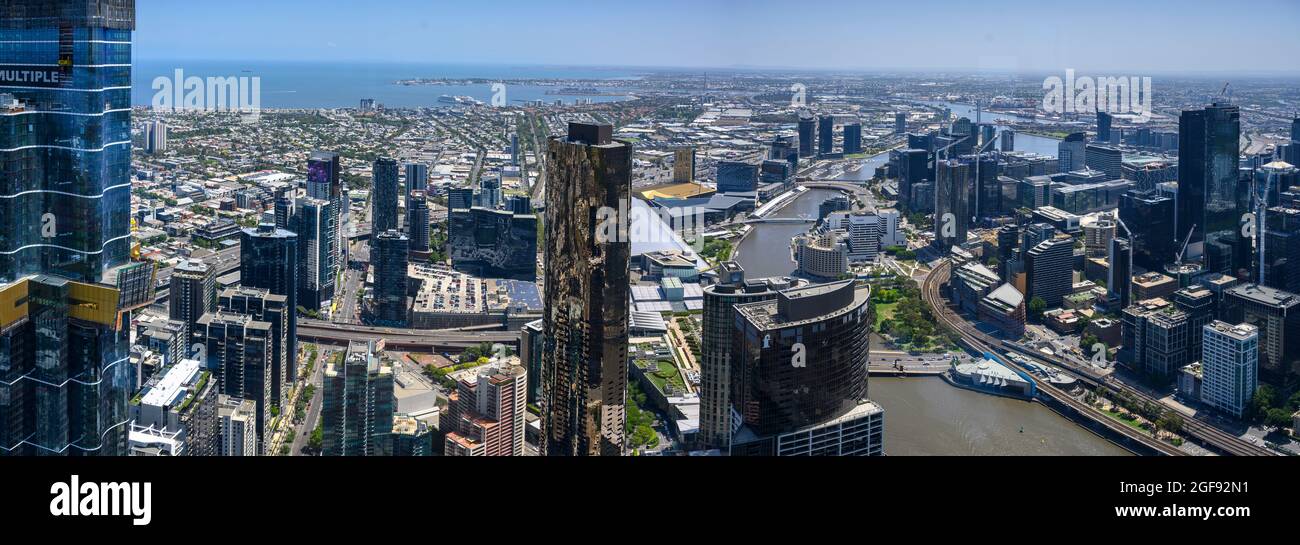 Aerial view of city from Eureka Tower, Melbourne, State Of Victoria ...