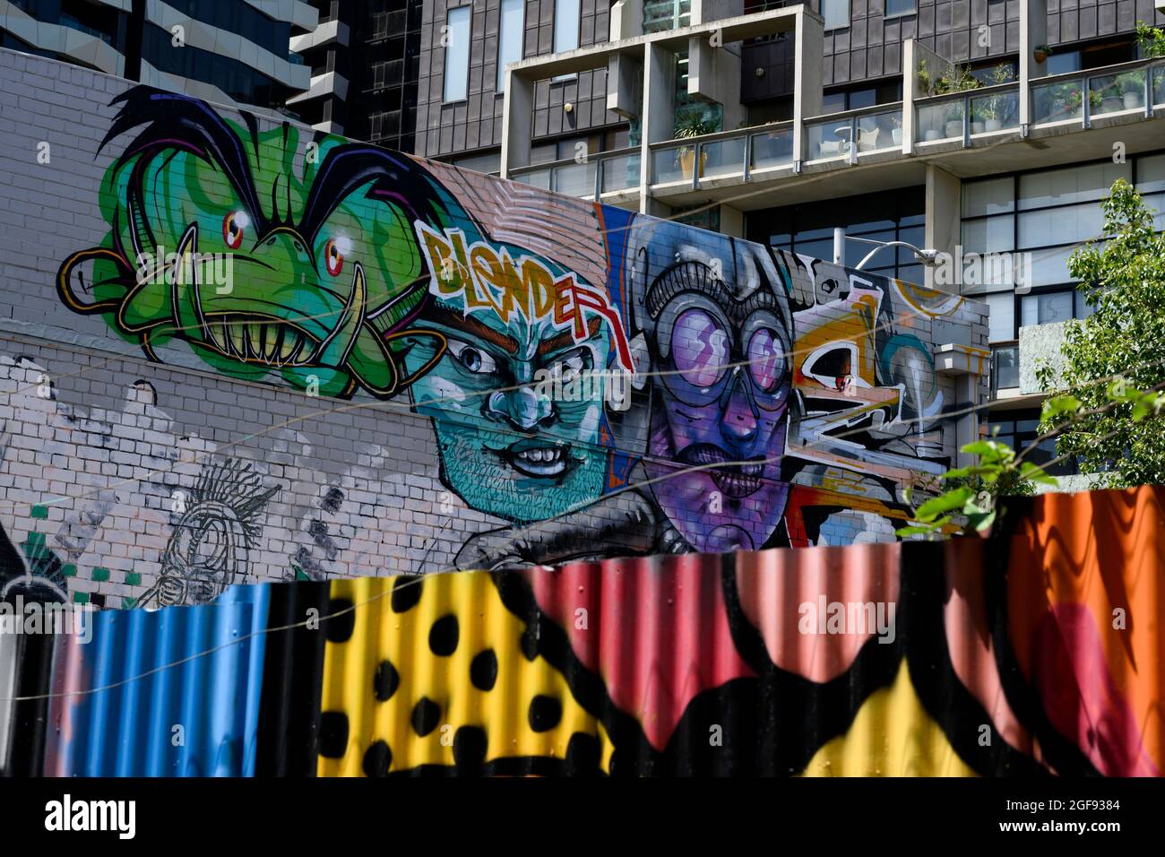 Graffiti on the wall in a street, Melbourne, State Of Victoria ...