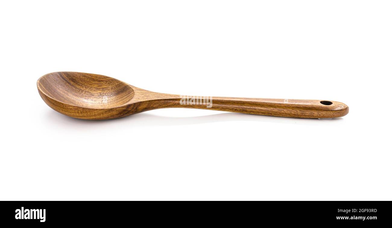 rustic wooden spoon, kitchen utensil on isolated white background Stock ...