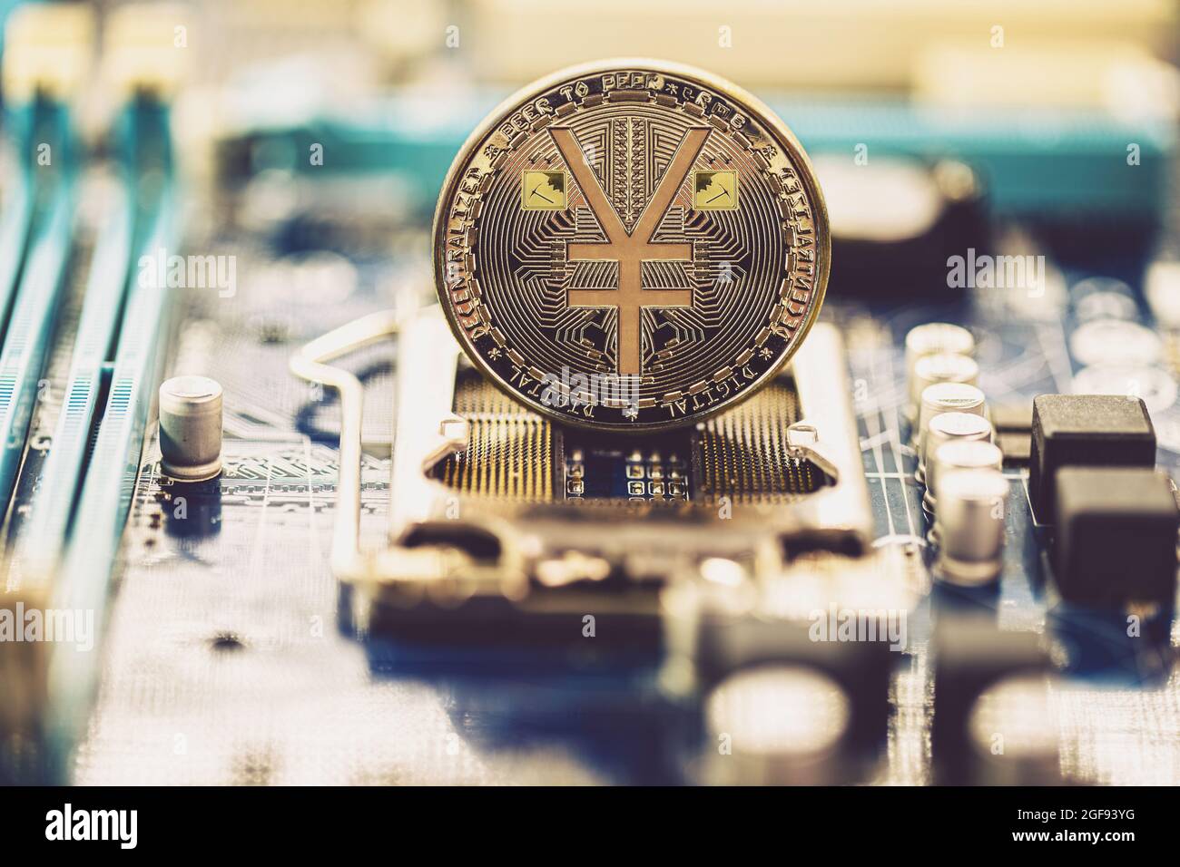 E-RMB gold coin, Chinese digital yuan, conceptual image of the digital ...