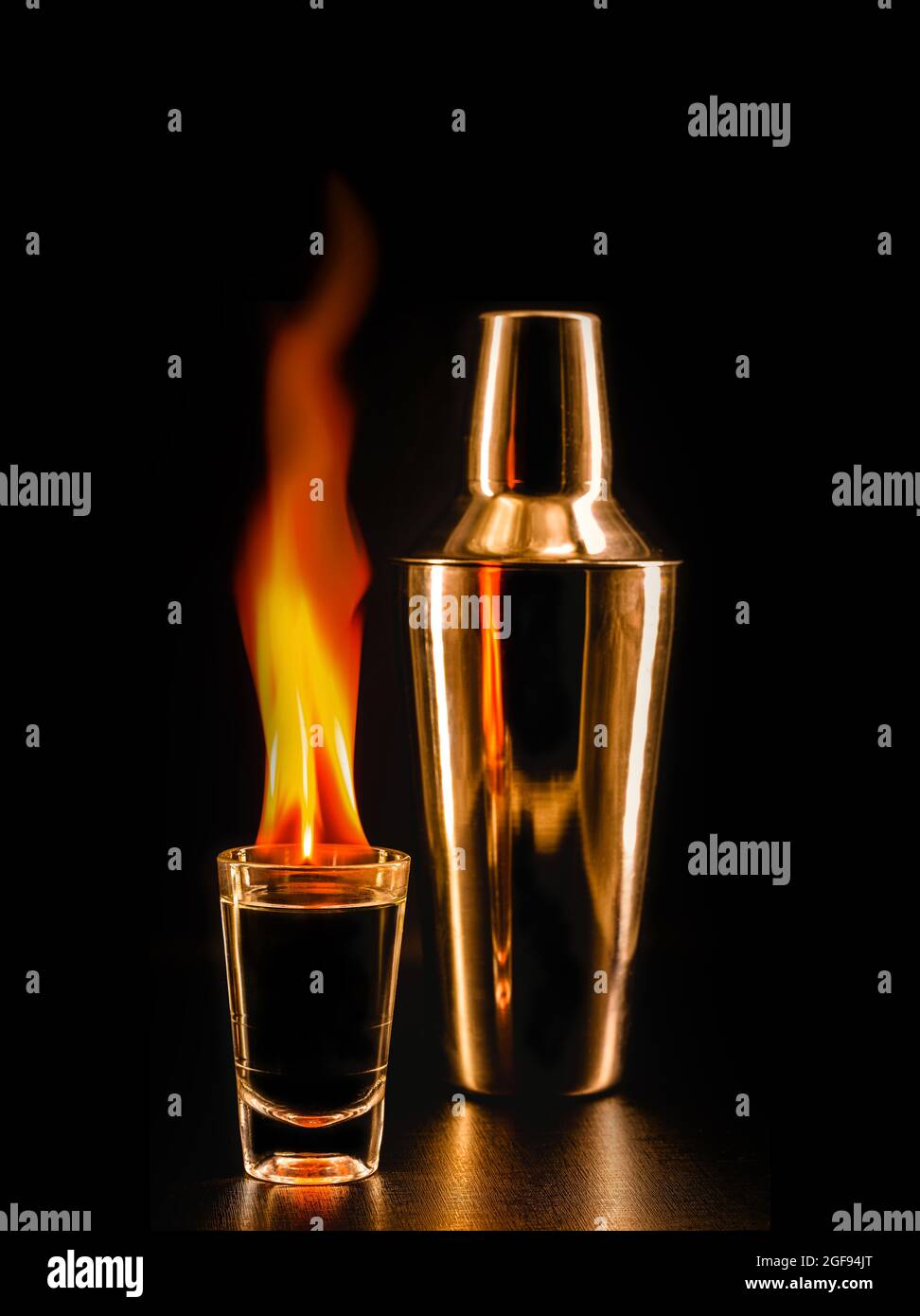 flaming tequila, mexican drink served with fire, incandescent drink ...