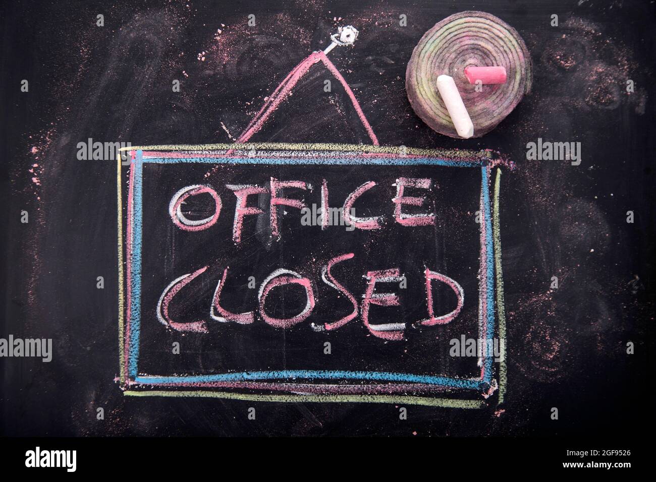 Graphic representation of the word, office closed, written with chalk ...