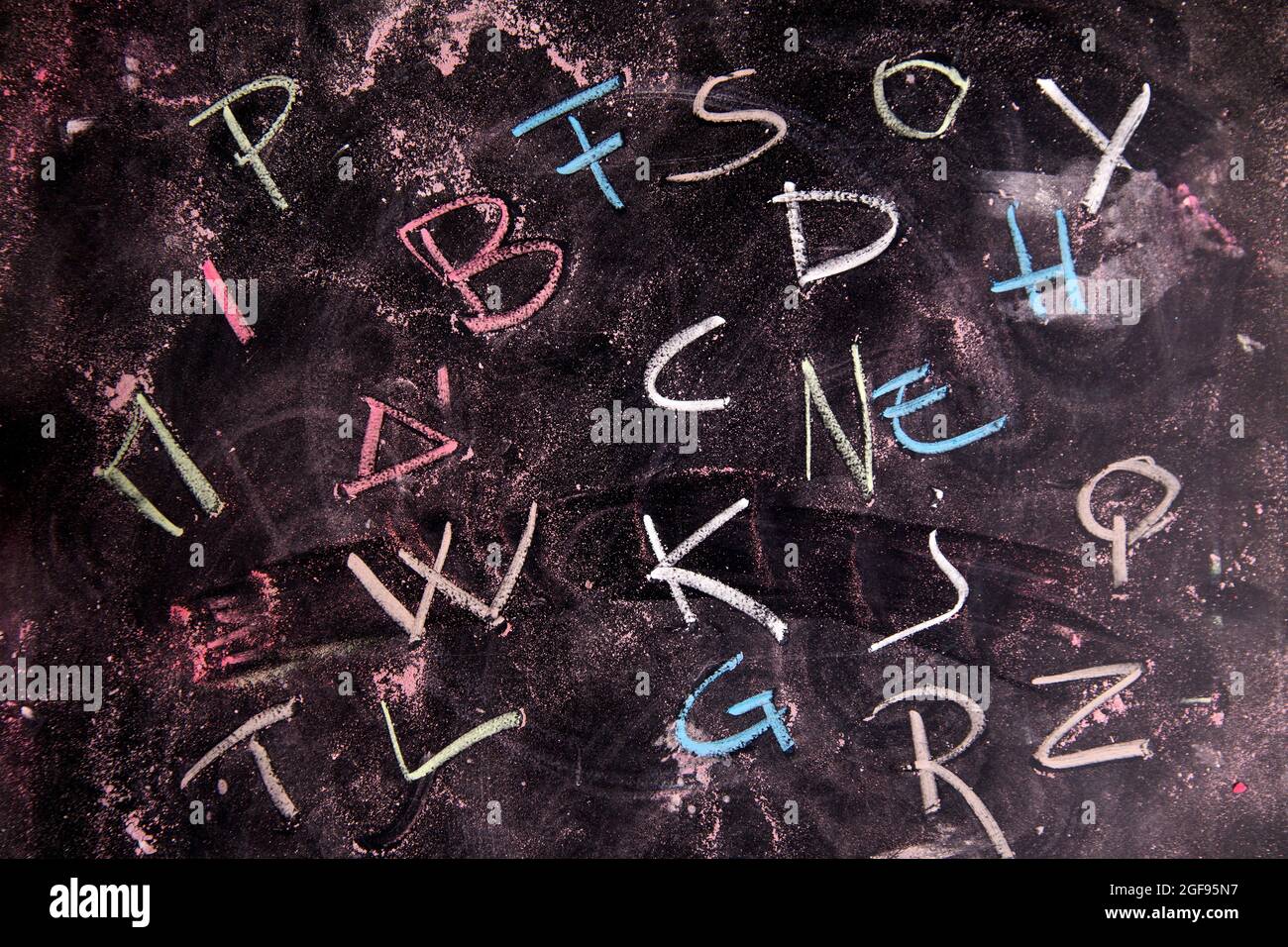 The colors of the letters, written with chalk on blackboard Stock Photo ...