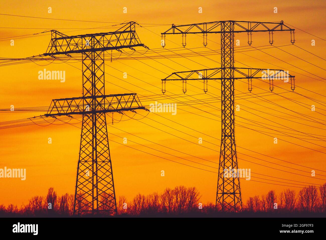 View of Electrical Network Infrastructure with golden atmosphere Stock ...