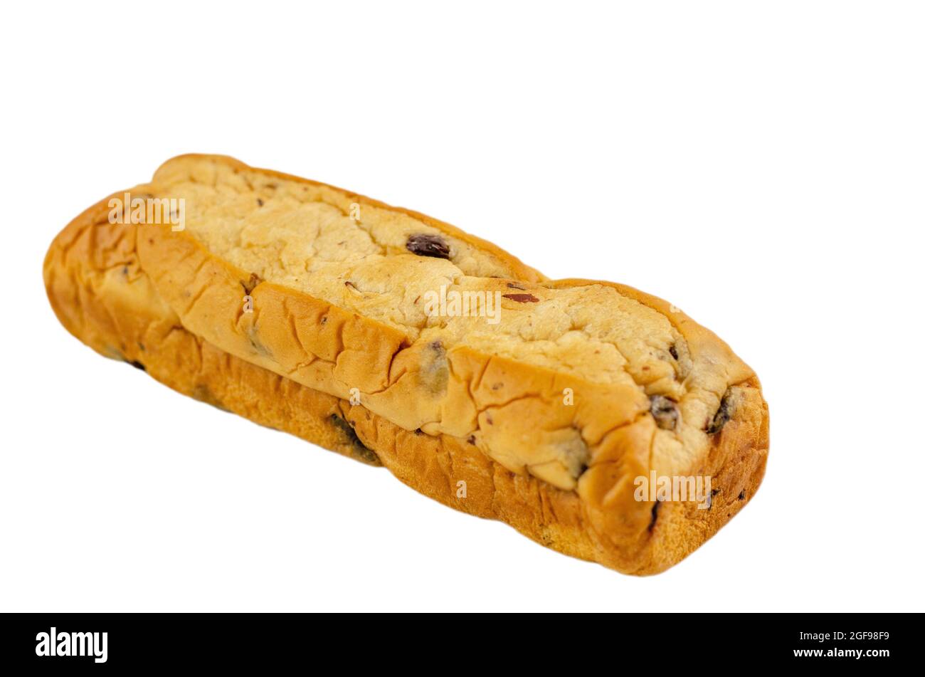 Closeup of a raisin bread isolated on a white background Stock Photo ...