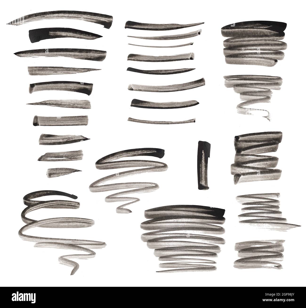 Set of high-resolution raster shapes. Hand-drawn black white ...