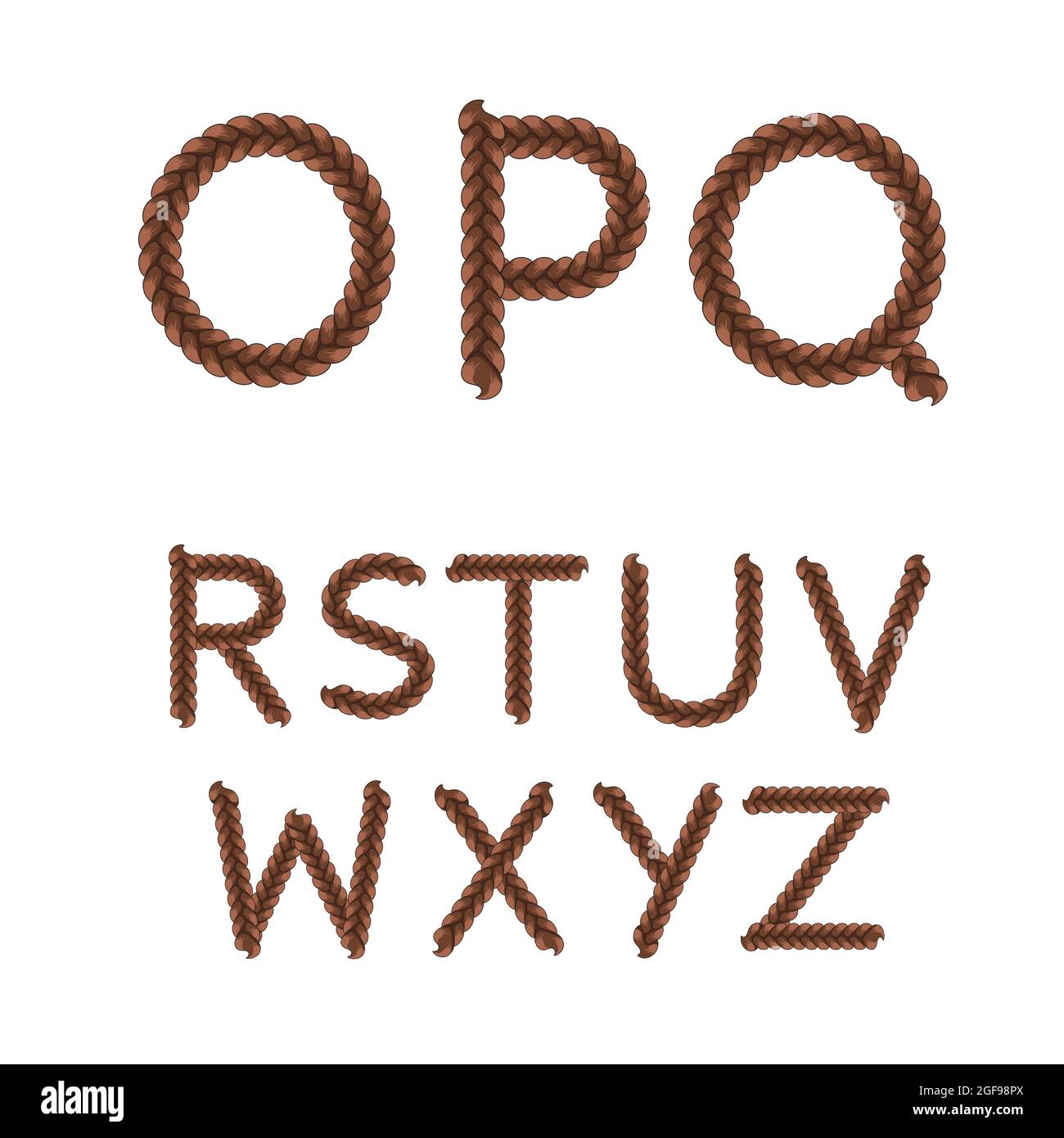 Alphabet from braids, letters from O to Z. Isolated vector objects on ...
