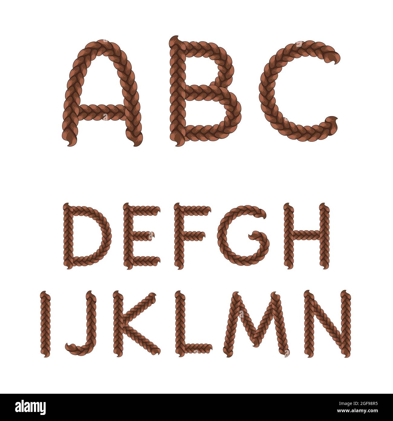Alphabet from braids, letters from A to N. Isolated vector objects on ...