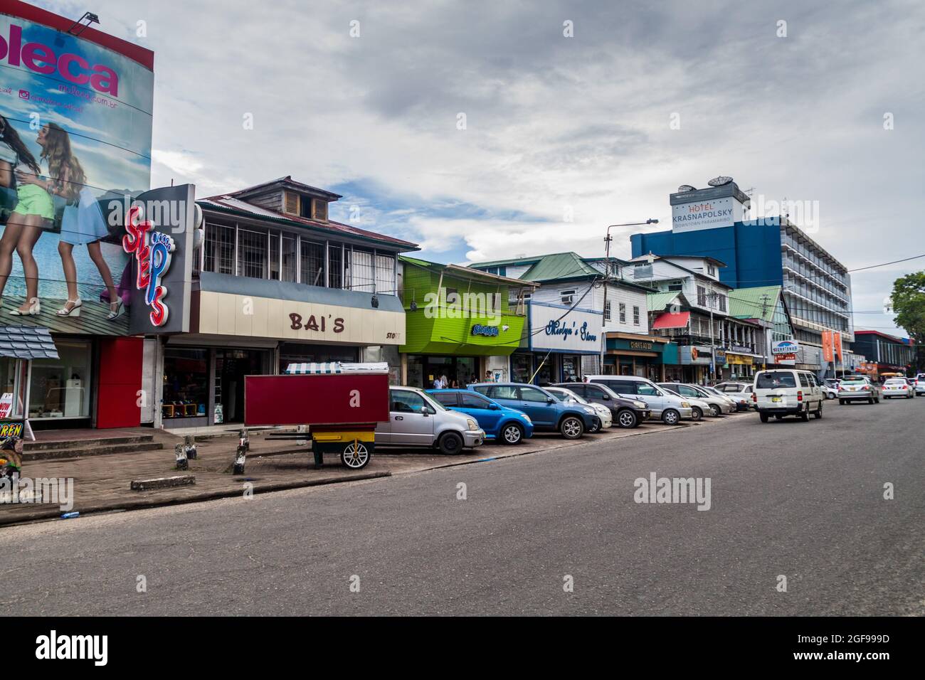 PARAMARIBO, SURINAME - AUGUST 5, 2015: View of a street in Paramaribo ...