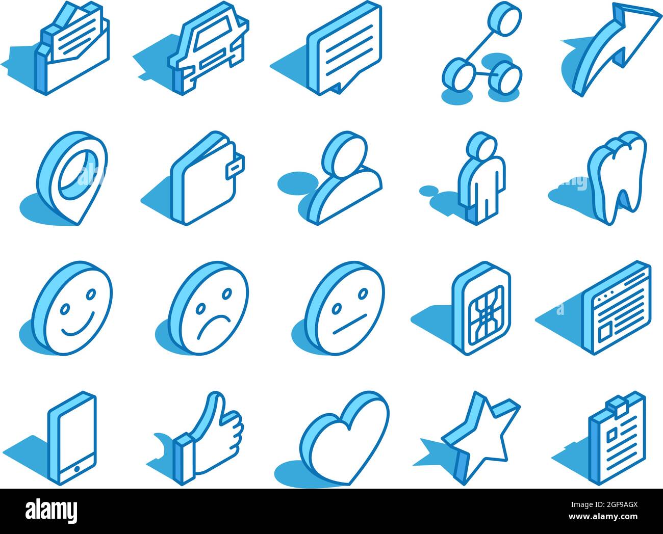 Set of web isometric icon. Thumb up, wallet, user, tooth, sim card and ...