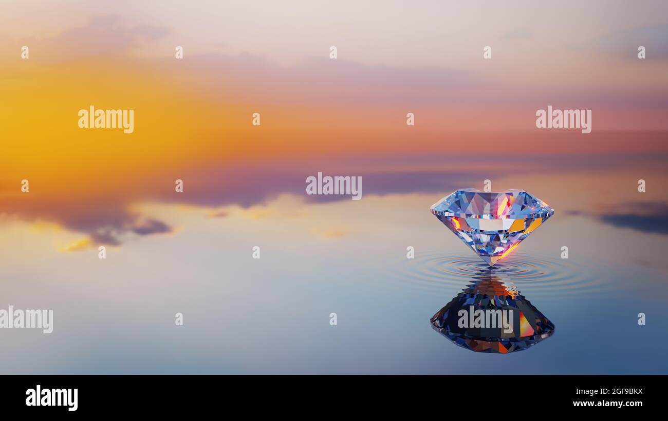 Luxury Shinning Diamond Balanced on Rippled Water Surface with ...