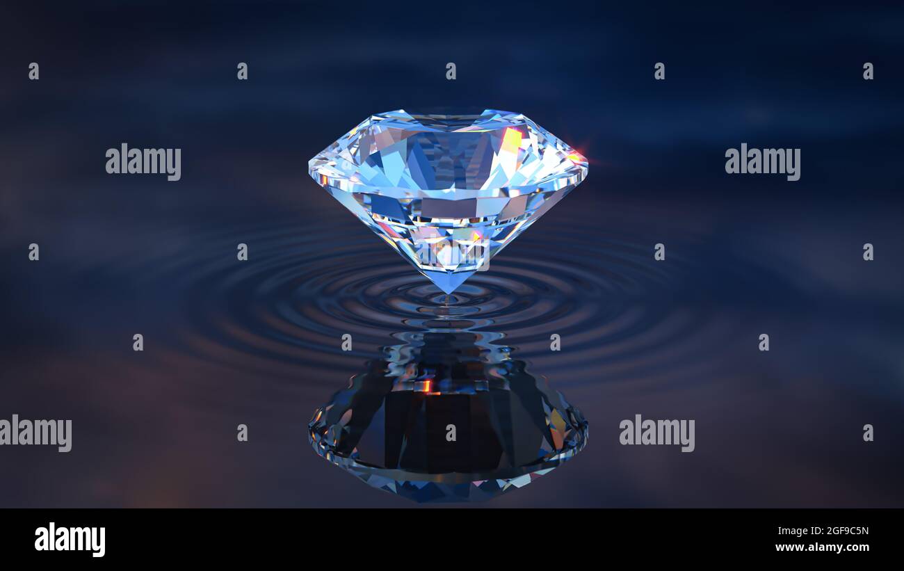 Luxury Shinning Diamond Balanced on Rippled Water Surface with ...
