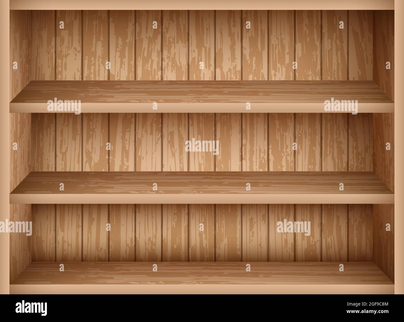 Realistic bookshelf mockup template. Vintage wooden shelves for library ...