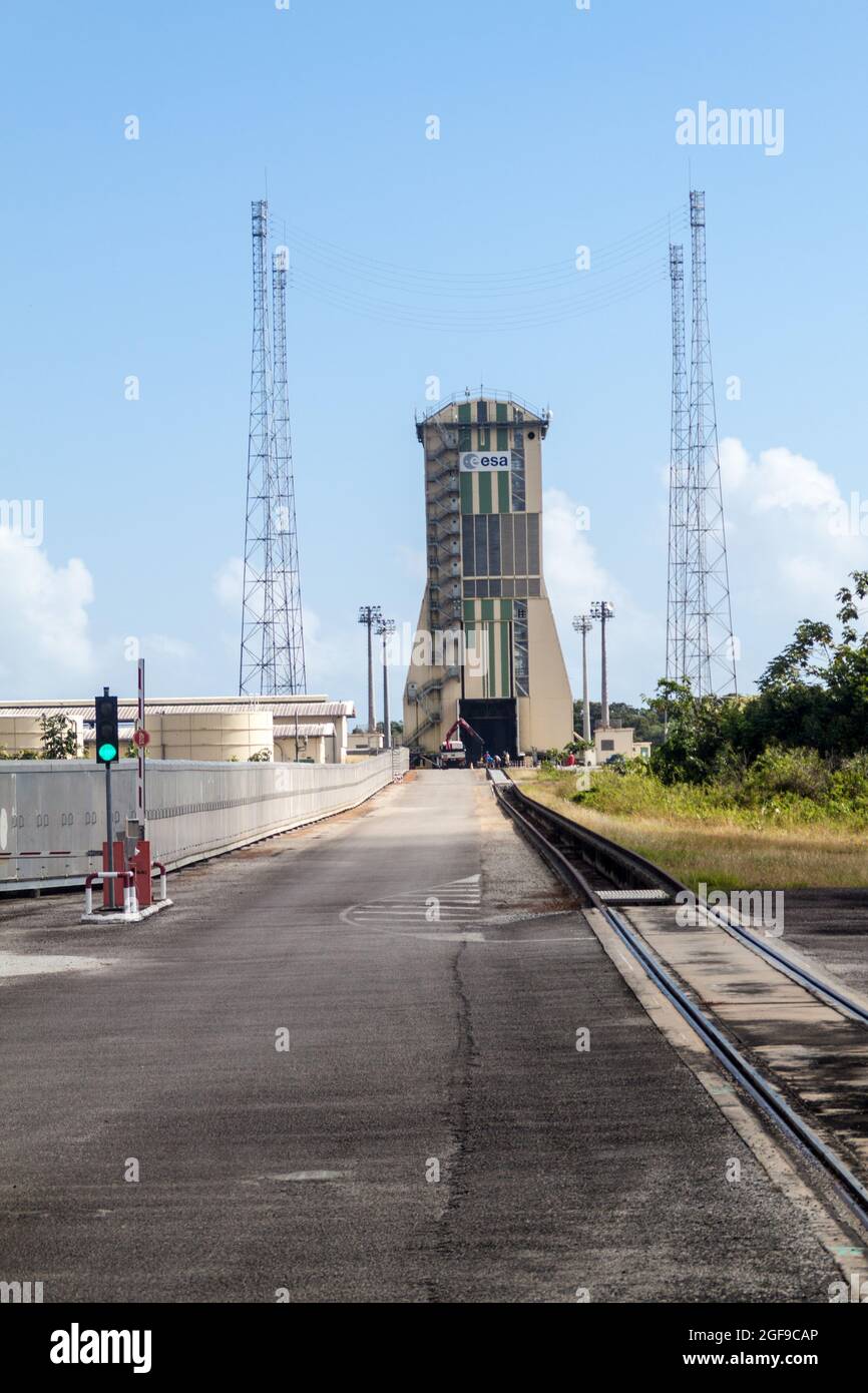 KOUROU, FRENCH GUIANA - AUGUST 4, 2015: Launch pad at Soyuz Launch ...