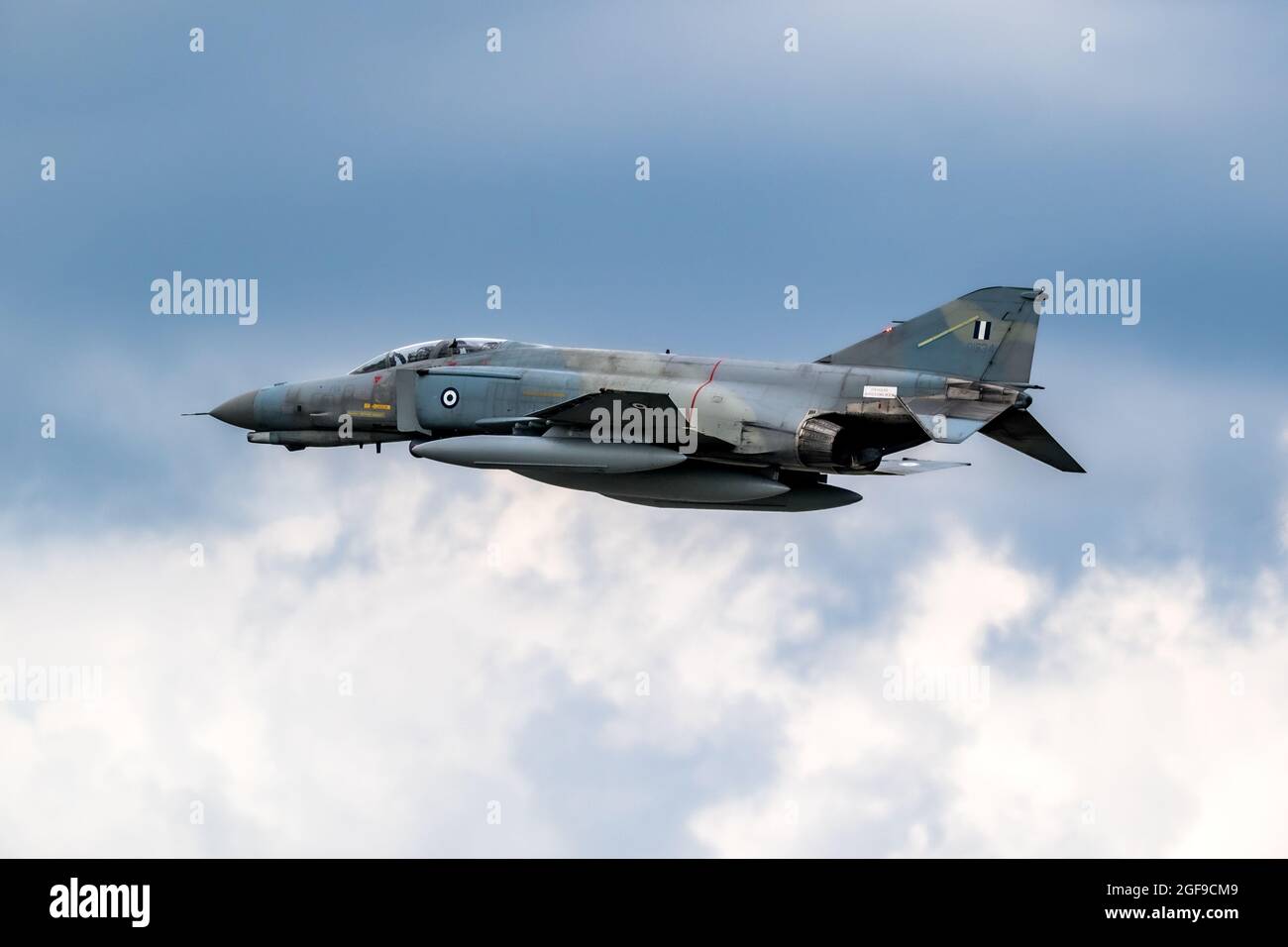 Greek Hellenic Air Force F-4E Phantom II fighter jet in flight over ...