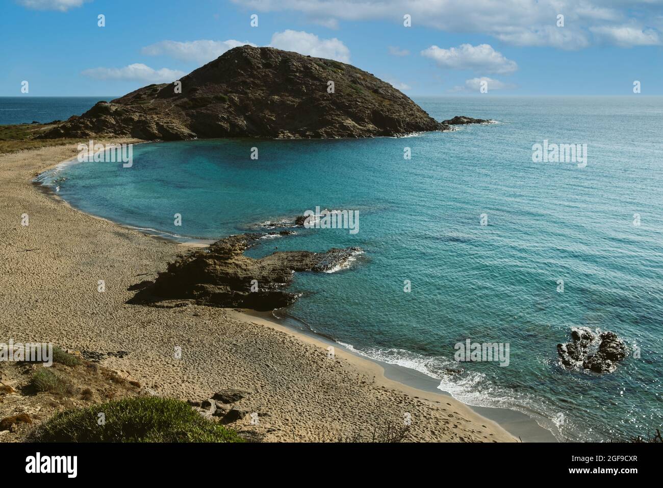 View of beautiful pristine Sa Mesquida beach in Menorca island in Spain ...
