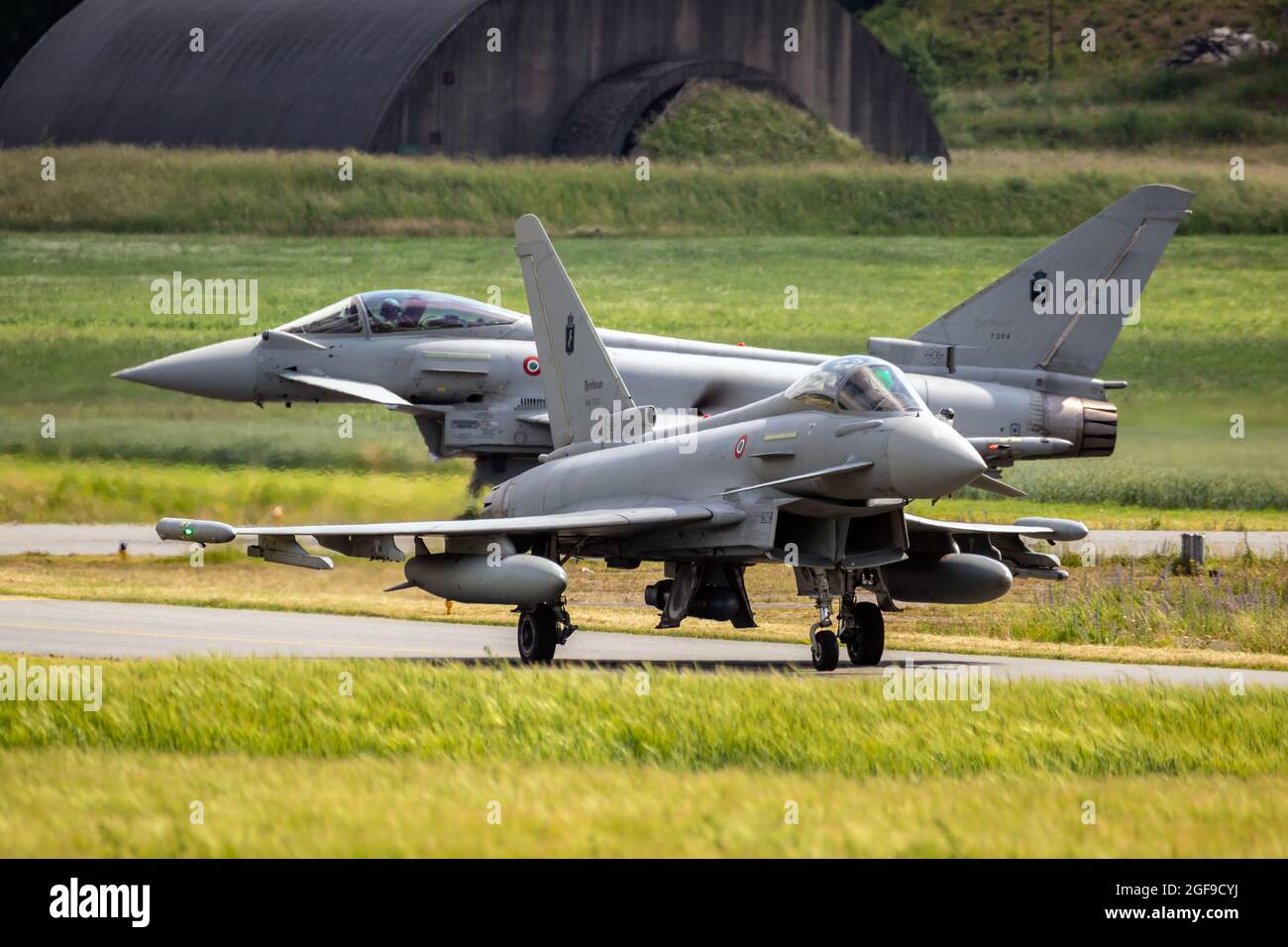 Italian Air Force Eurofighter Typhoon fighter jets taxiing to the ...
