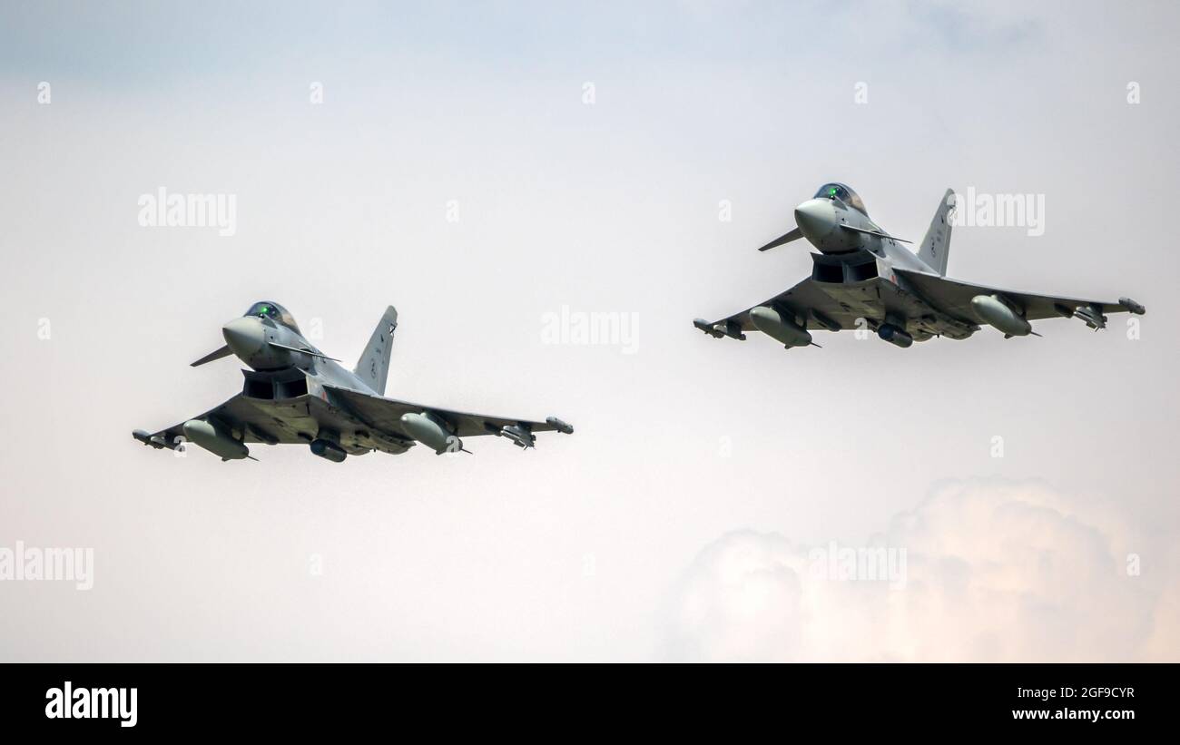 Spanish Air Force Eurofighter Typhoon fighter jets flyby at Florennes ...