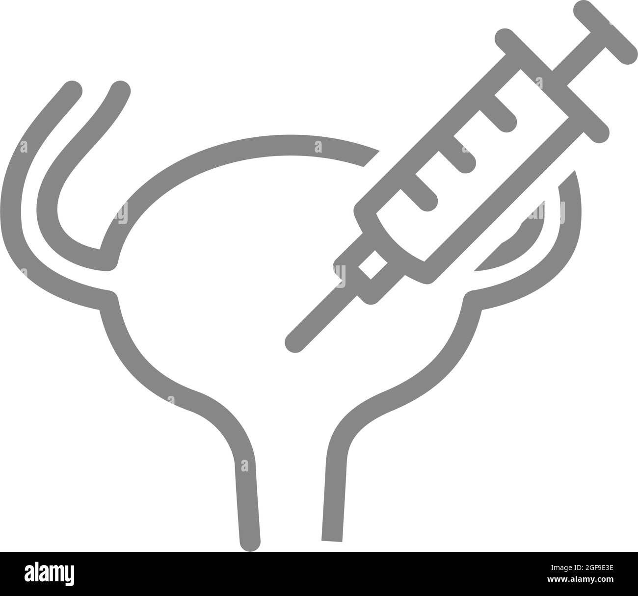 Medical syringe and bladder line icon. Bladder catheter, urinary tract ...