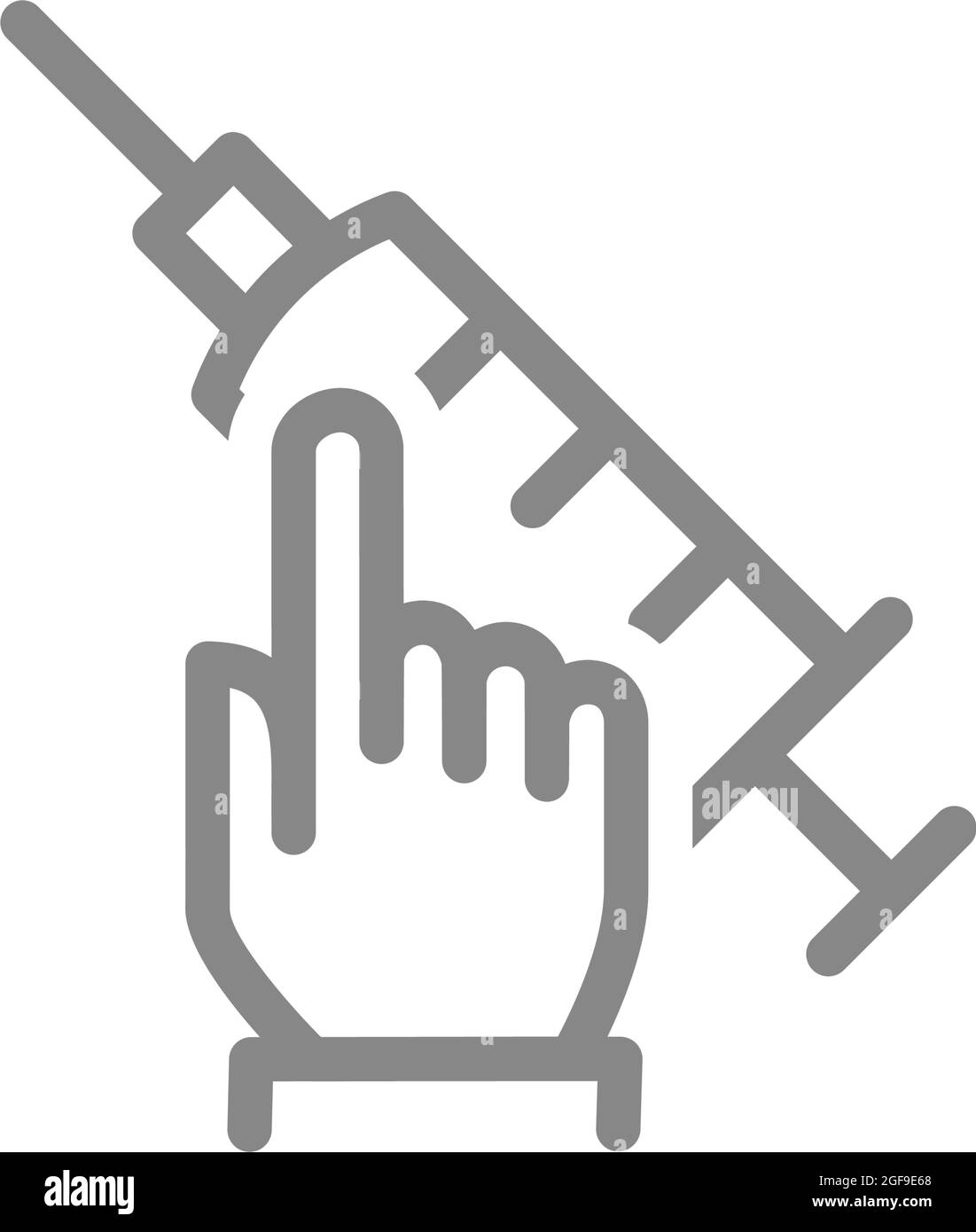 Medical syringe and hand line icon. Make an injection , vaccination ...