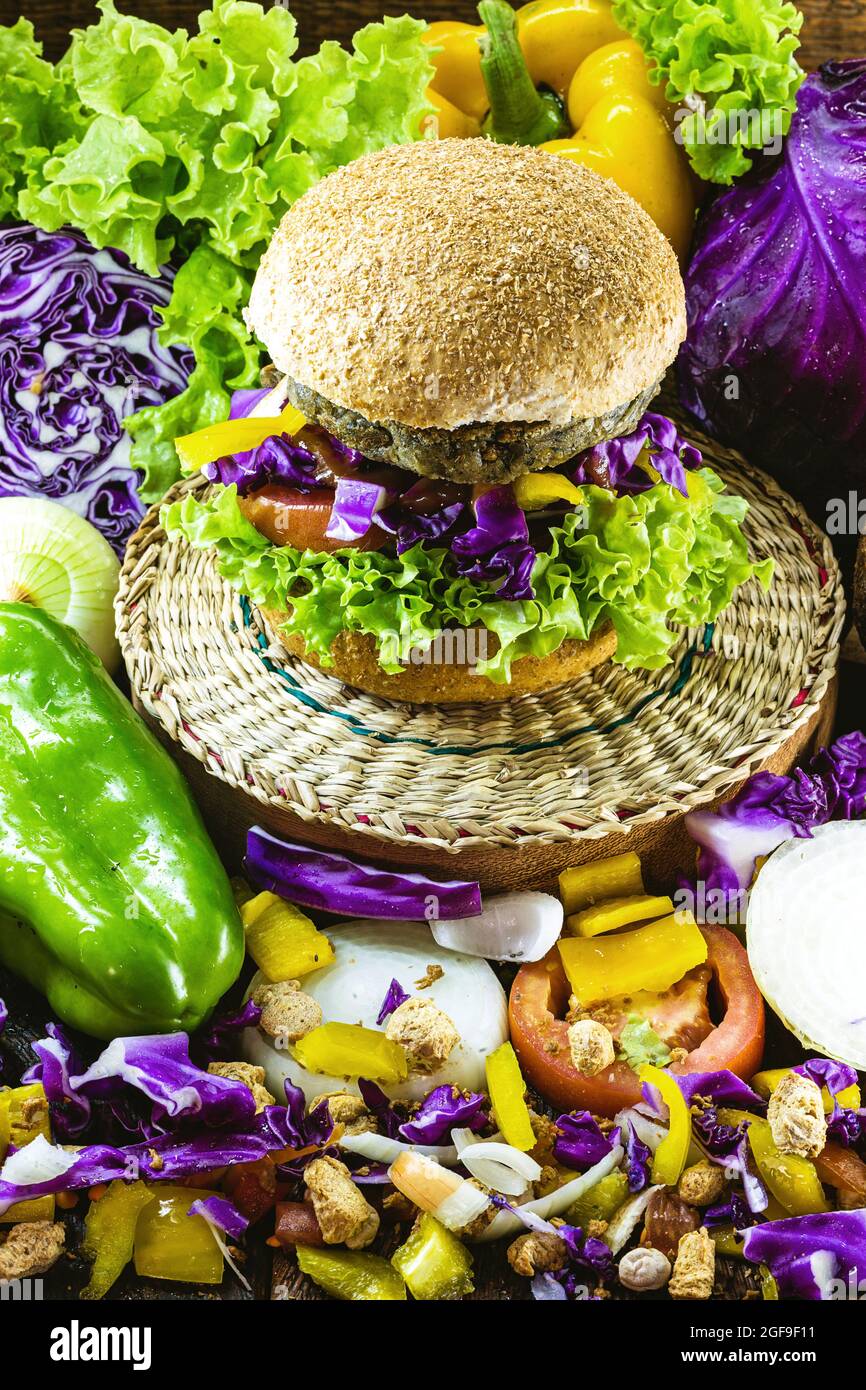 vegetable meat, meatless hamburger, bread without eggs or milk, 100% ...
