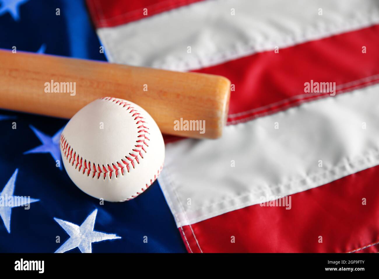 Baseball and bat on background of American flag. Popular sport concept ...